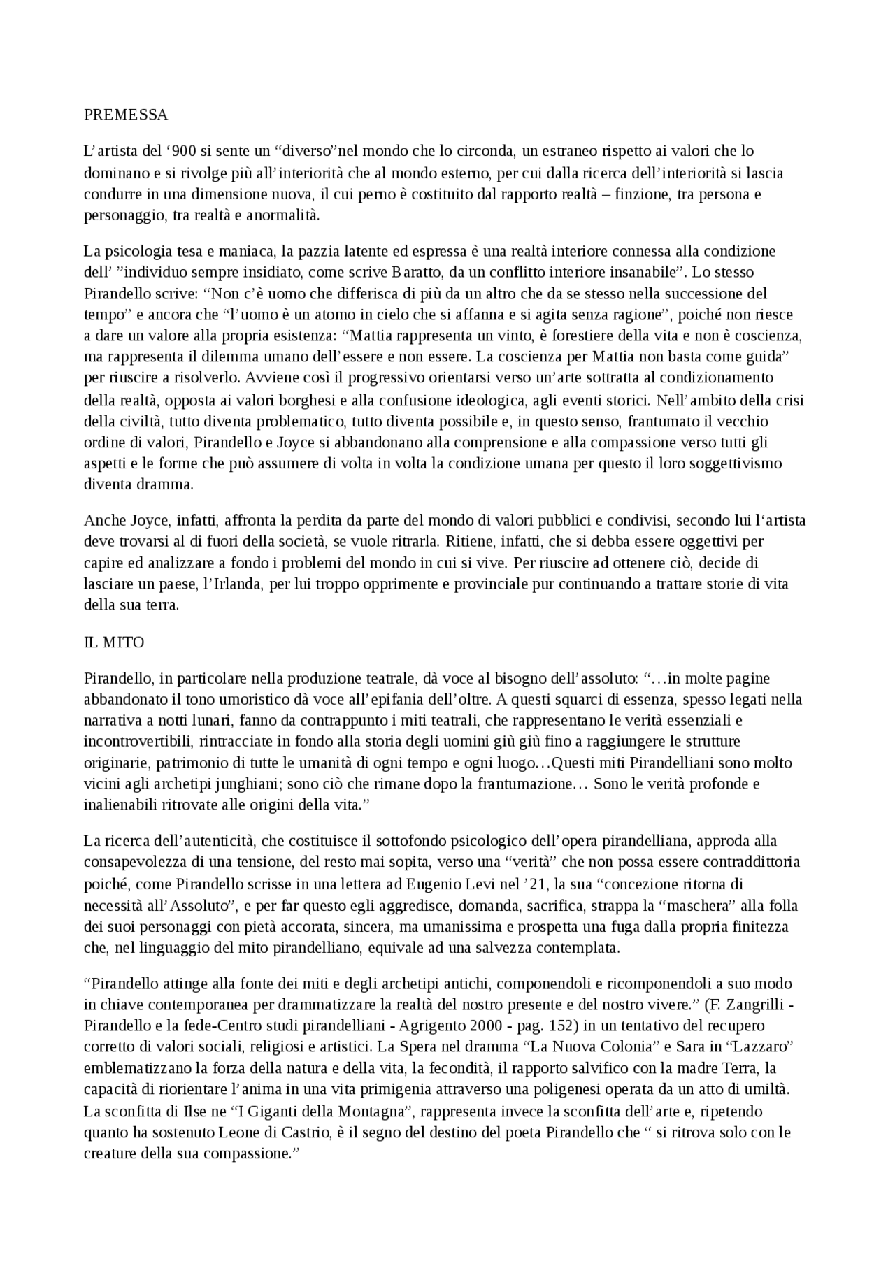 Pirandello appunti 5 liceo | Appunti di Lingue e letterature classiche | Docsity