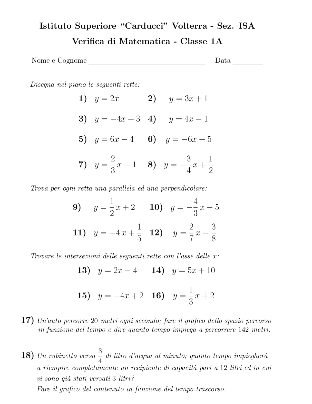 Verifica sulle equazioni | Prove d'esame di Matematica | Docsity
