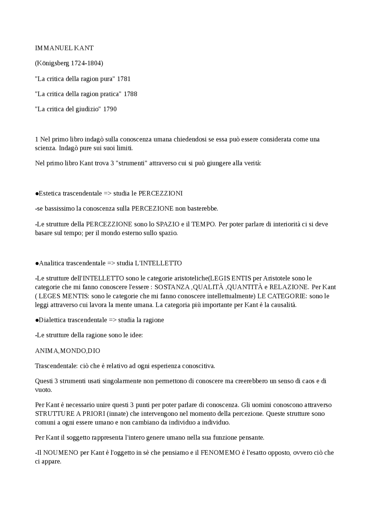 Appunti 5 Liceo Su Kant Docsity