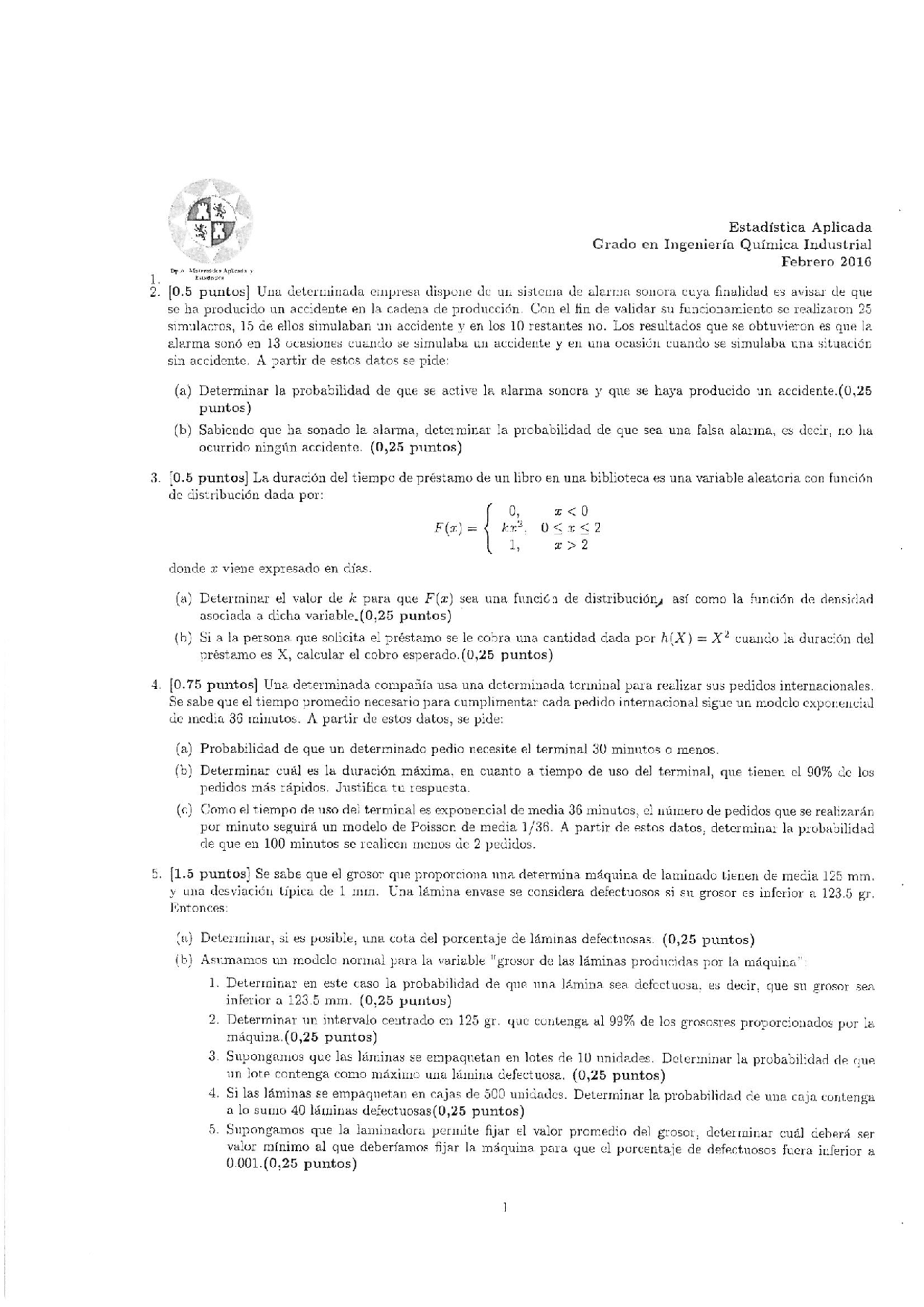 Examen De Estadsitica Docsity