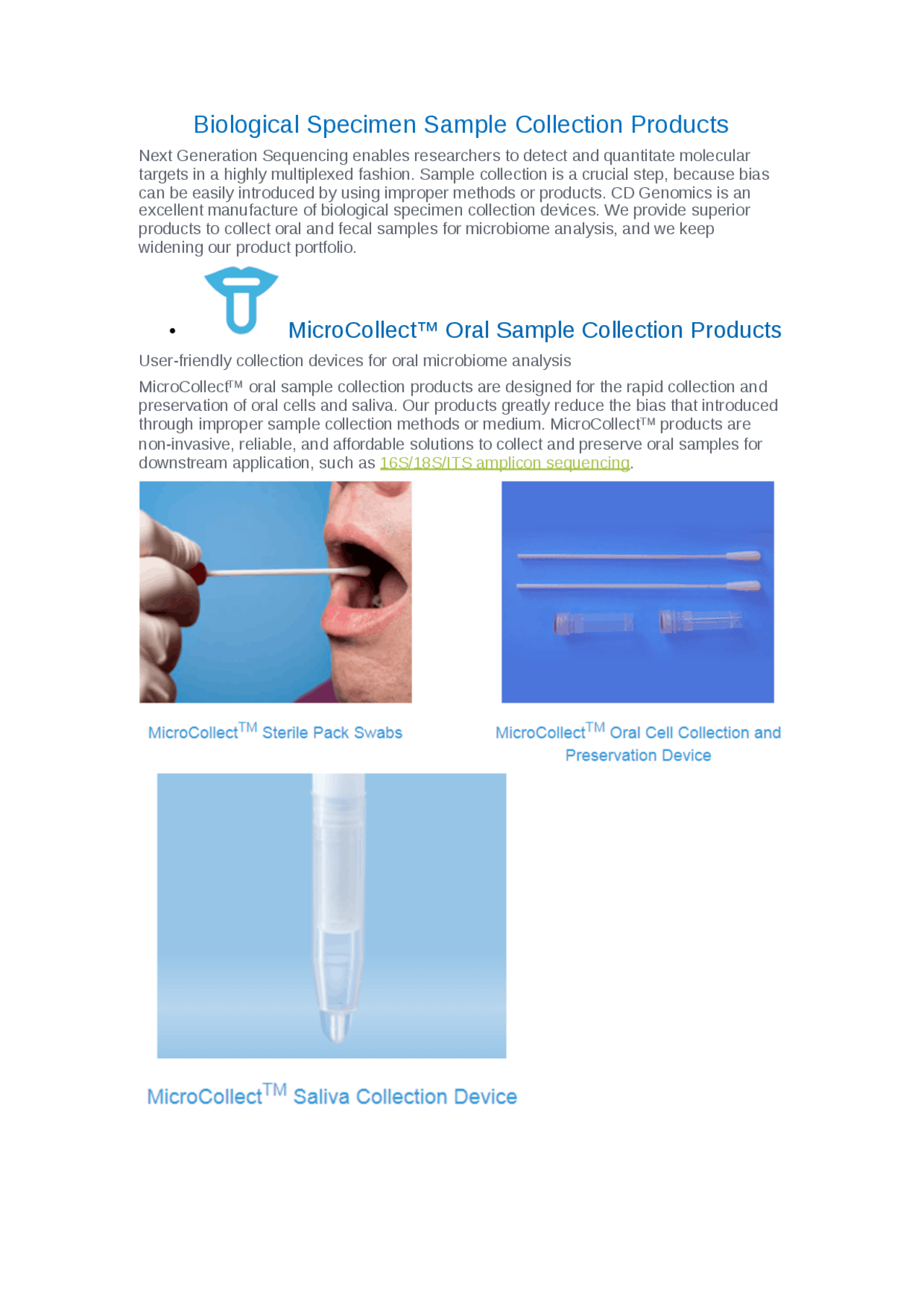 Microbioseq Biological Specimen Sample Collection Products - Docsity