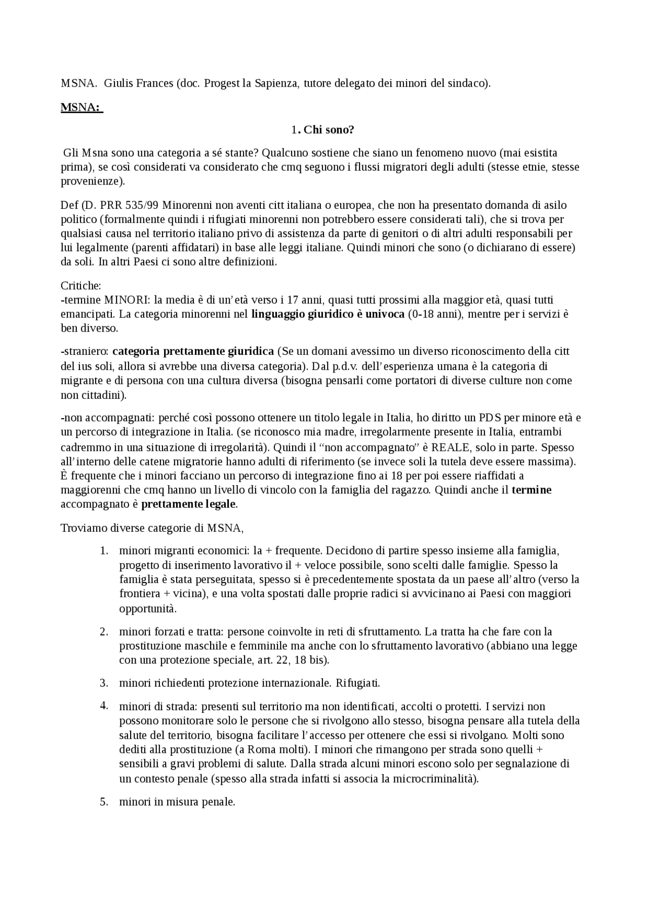 Minori Stranieri Non Accompagnati Docsity