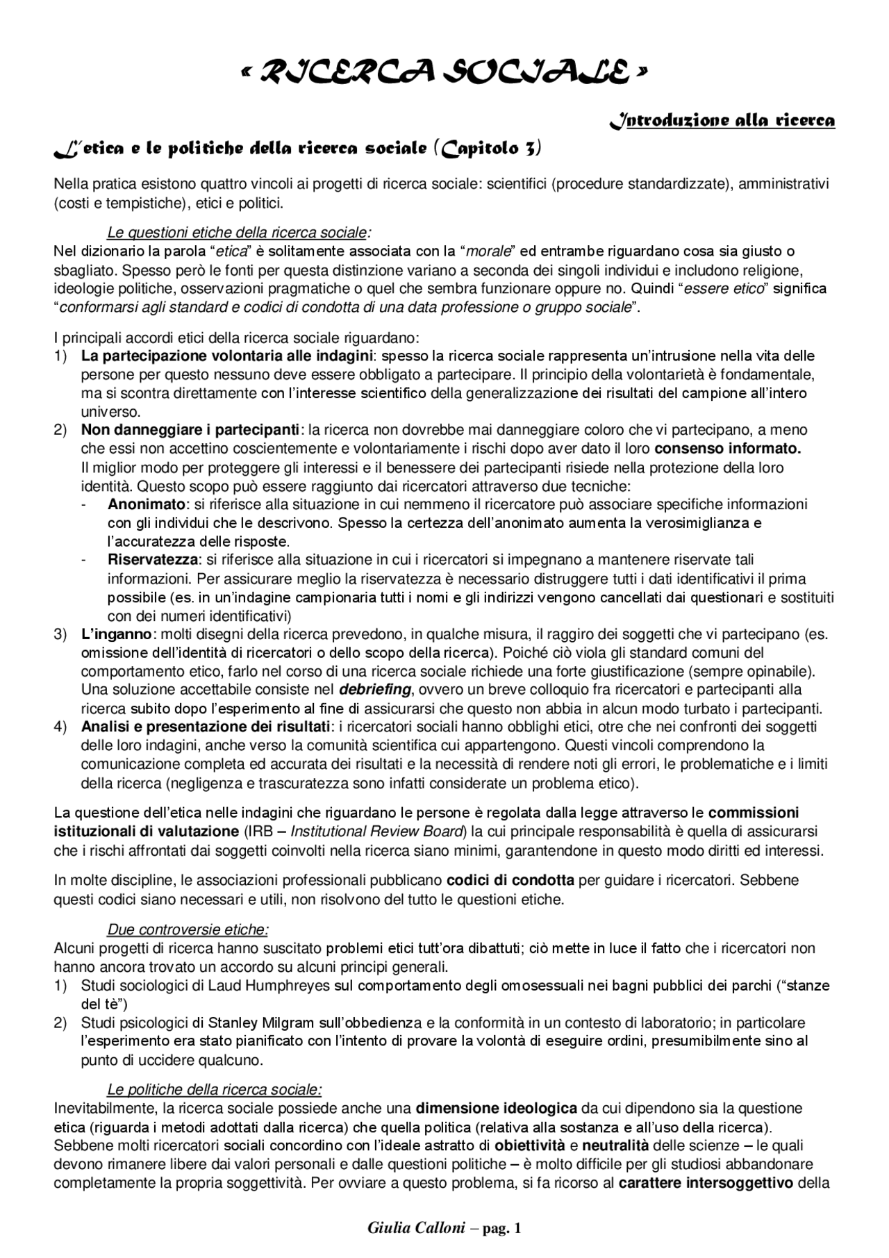Metodologia Ricerca Sociale Iulm 2°semestre Docsity