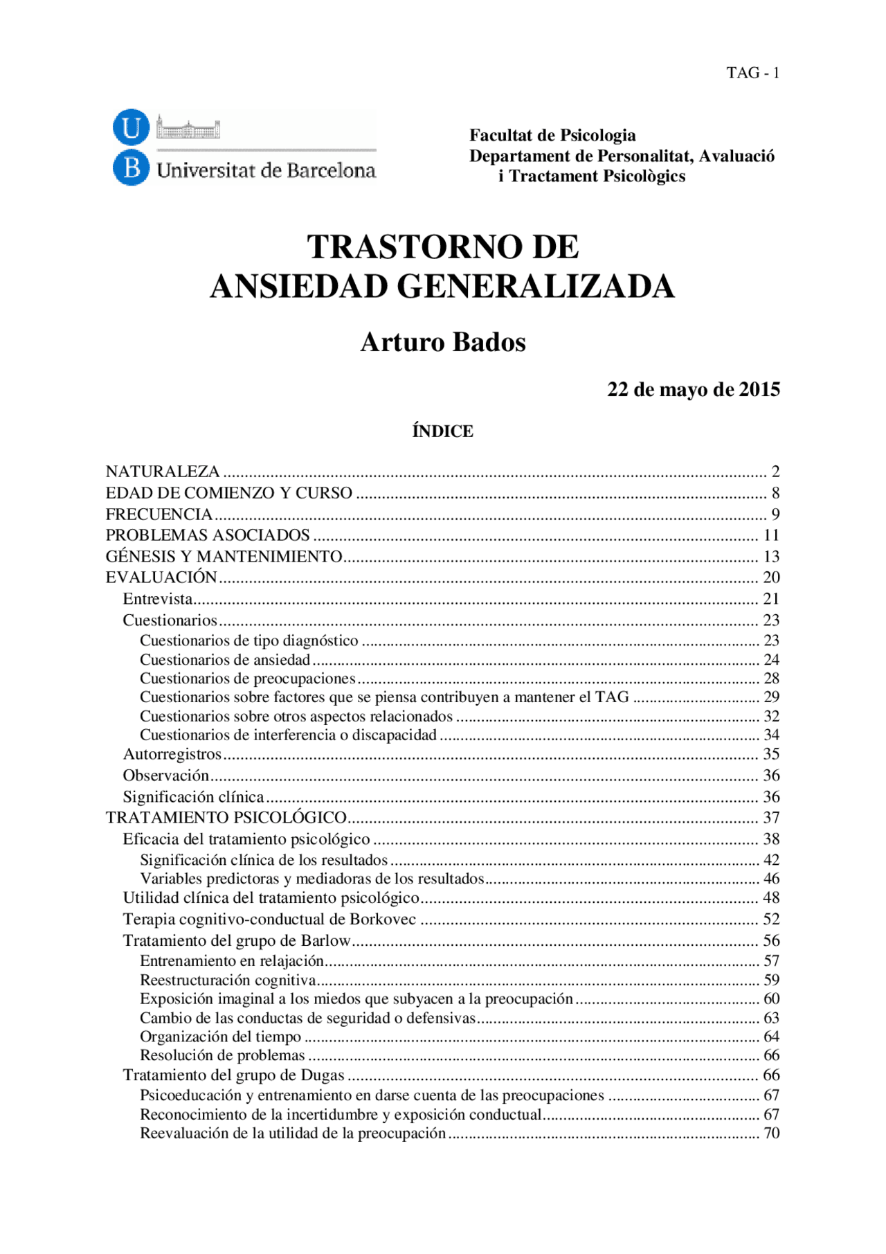 Trastorno De Ansiedad Generalizada Docsity