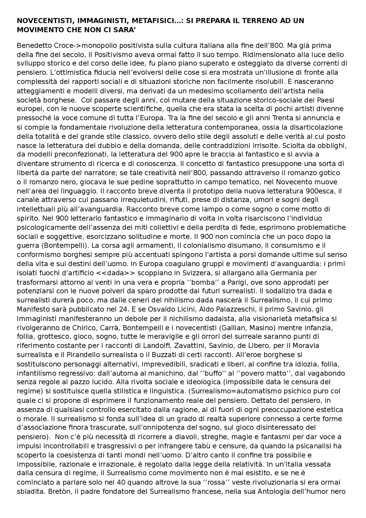 Riassunto Di Sulle Tracce Del Surrealismo Cirillo Docsity