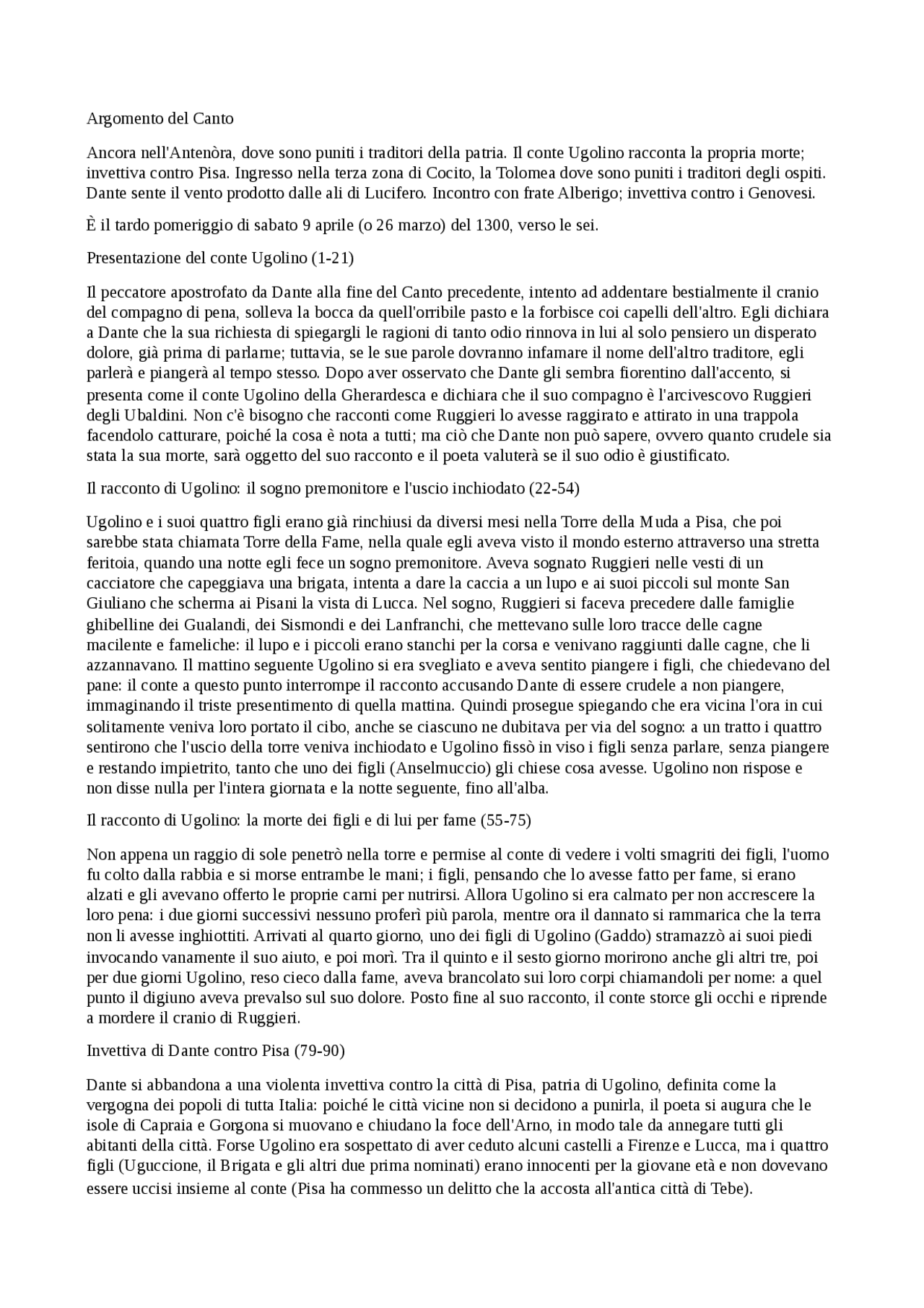 Riassunto Canto 33 Inferno Docsity