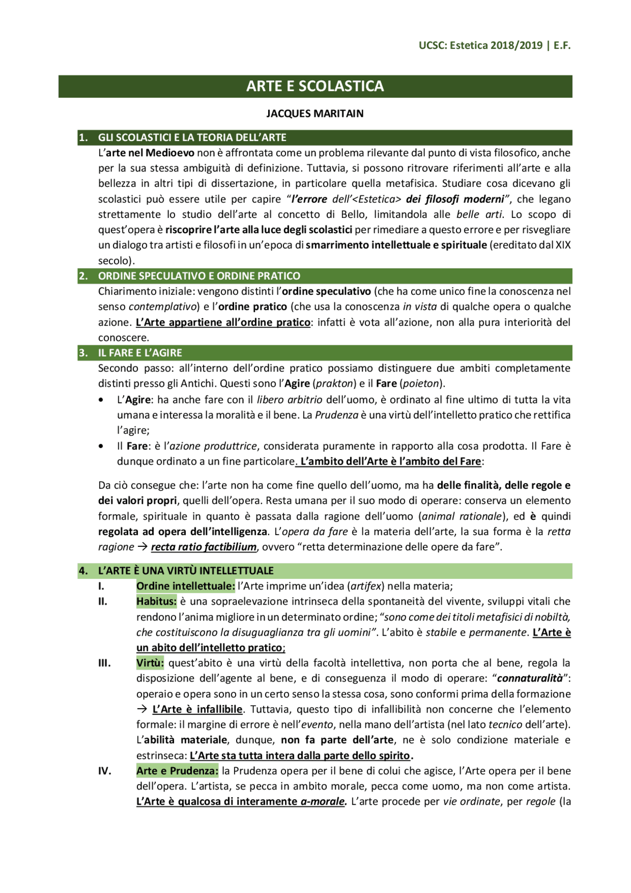 Arte E Scolastica Maritain Riassunti Libro Per Capitolo Docsity
