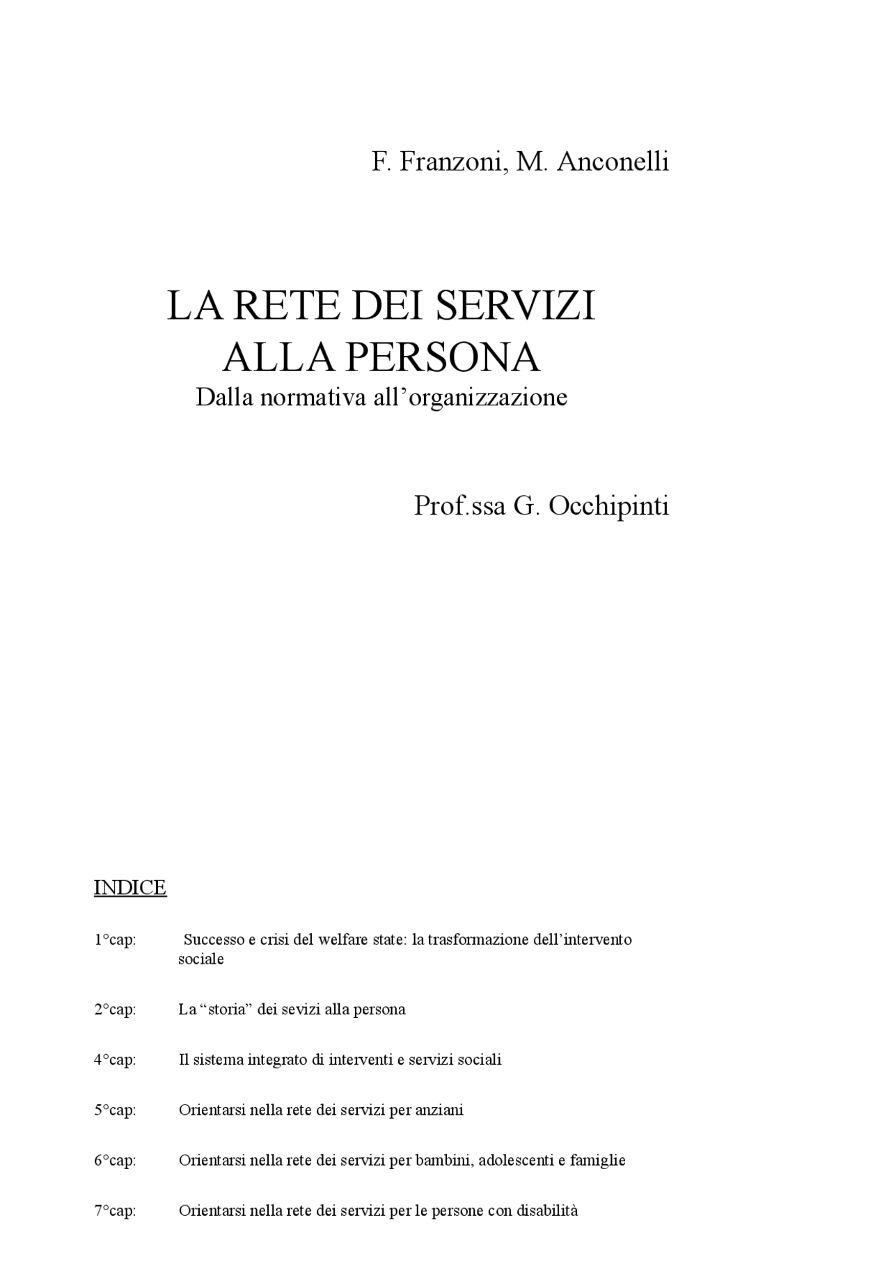 La Rete Dei Servizi Alla Persona Docsity
