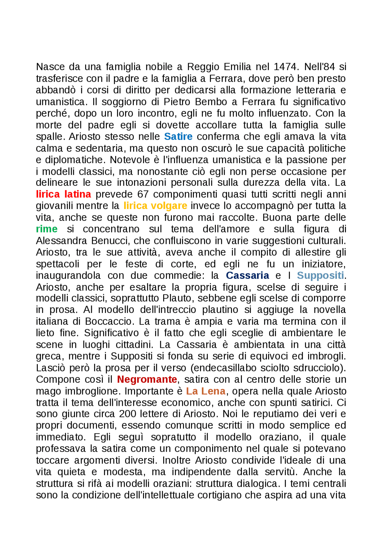 Ludovico Ariosto Riassunto Per Liceo Docsity