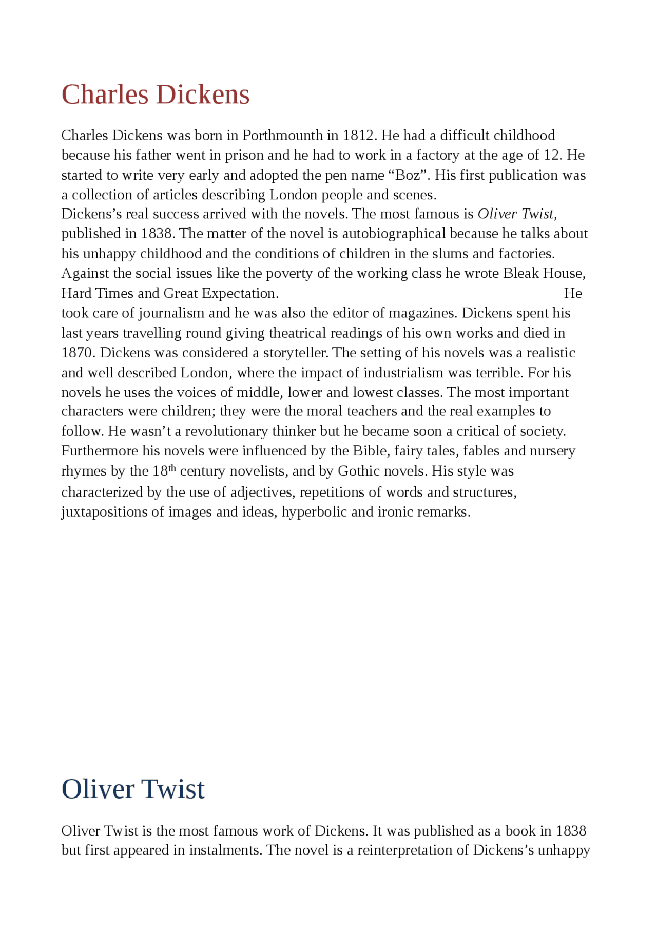 Charles Dickens And Oliver Twist Life And Works Docsity