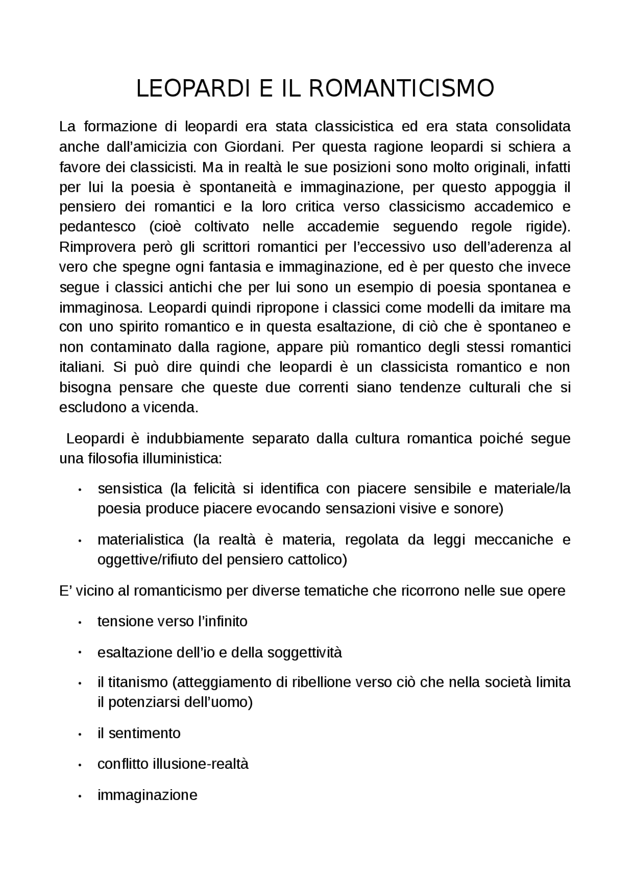 Leopardi e il romanticismo + i canti - Docsity