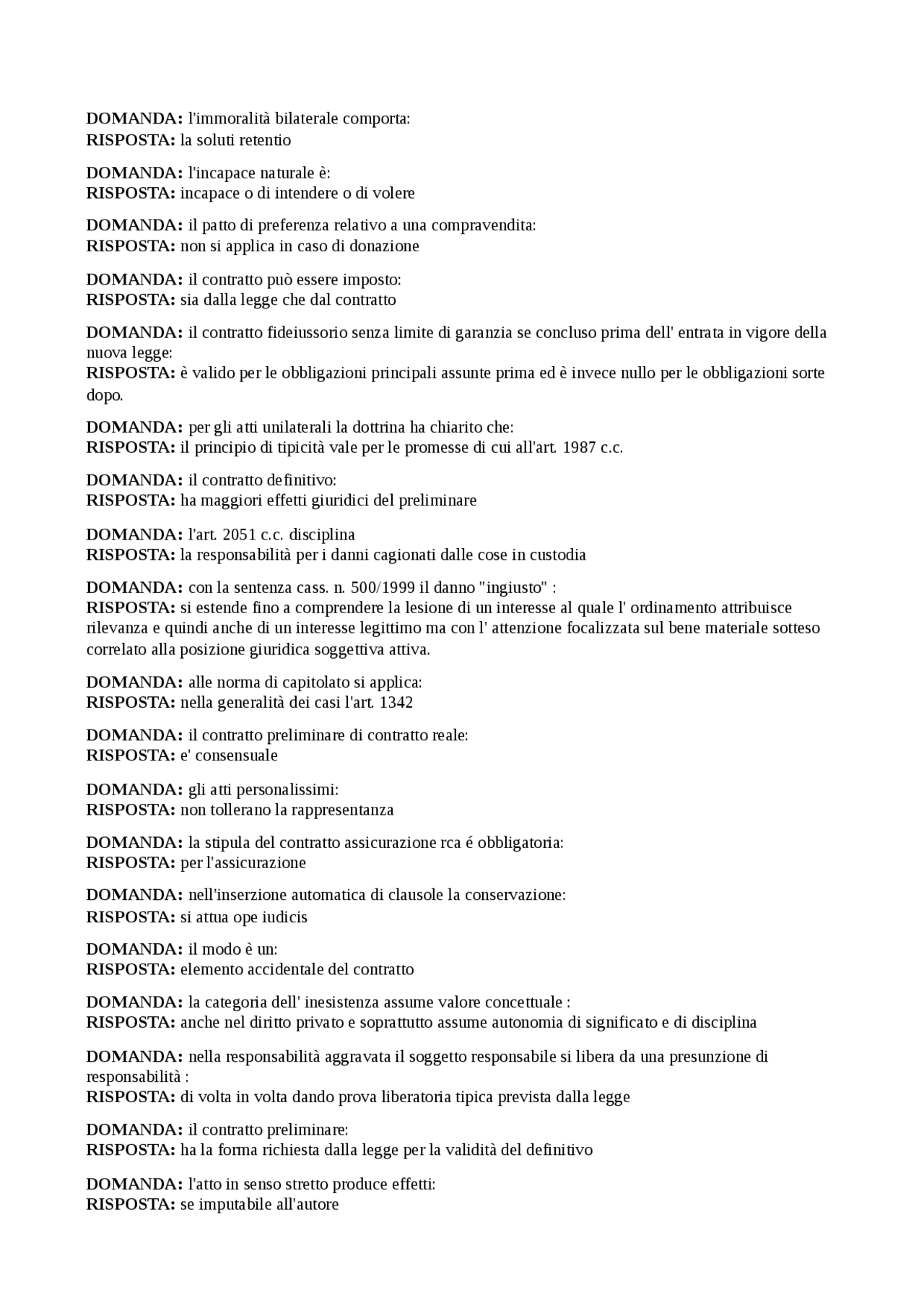 Diritto Privato Mercatorum Prove Desame Di Diritto Privato Docsity
