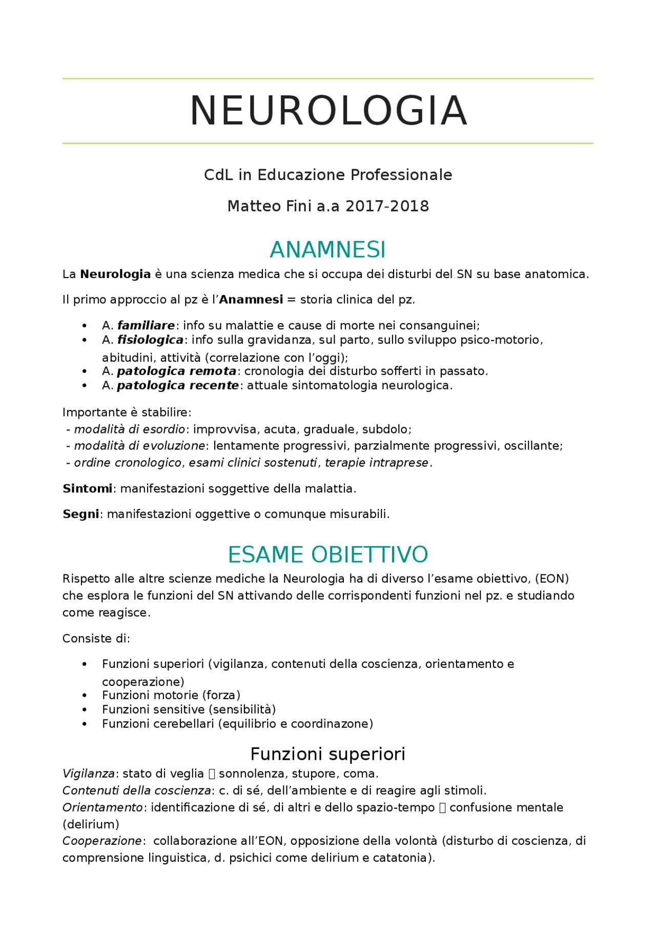 Appunti Di Neurologia Docsity