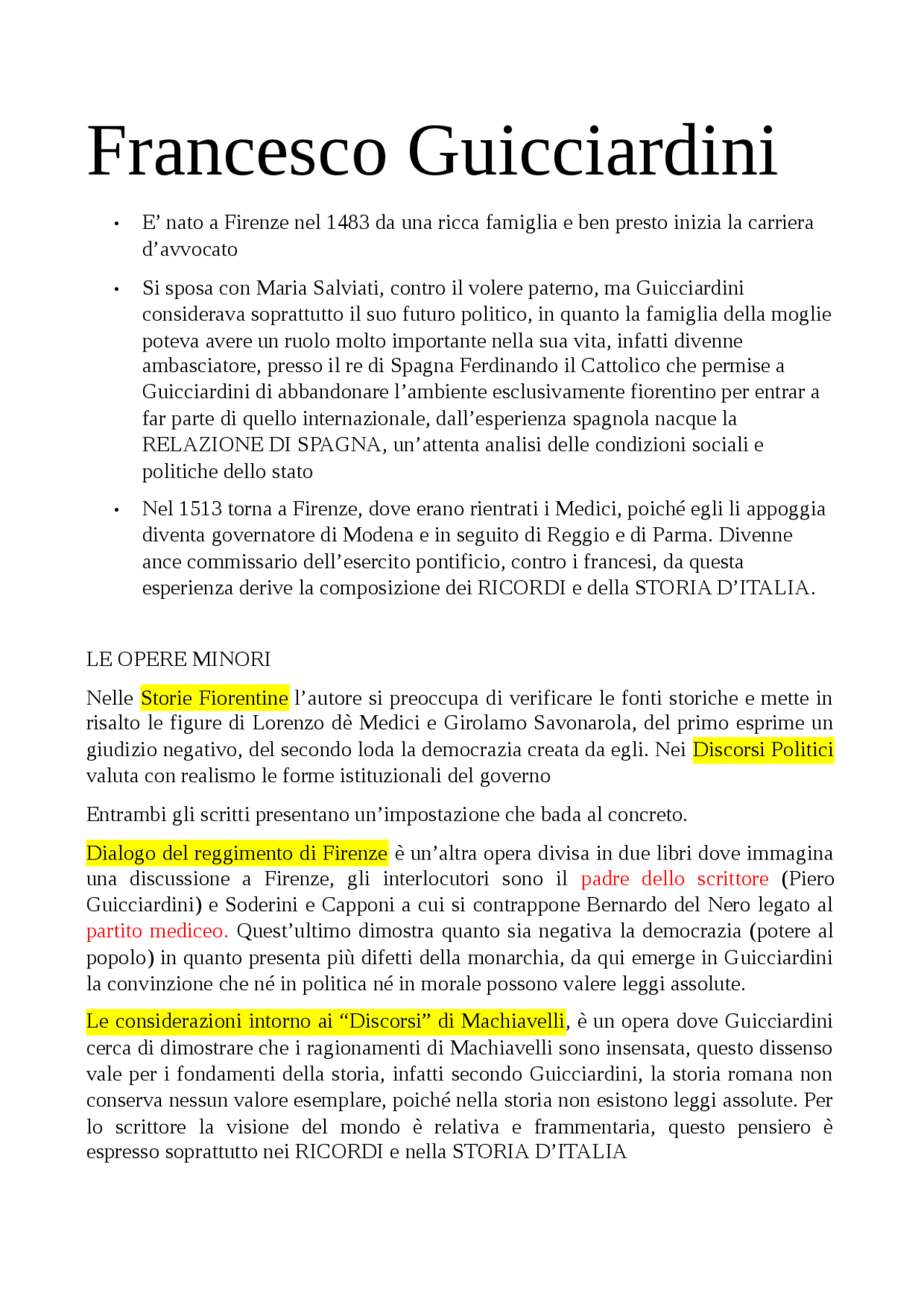 Francesco Guicciardini Docsity