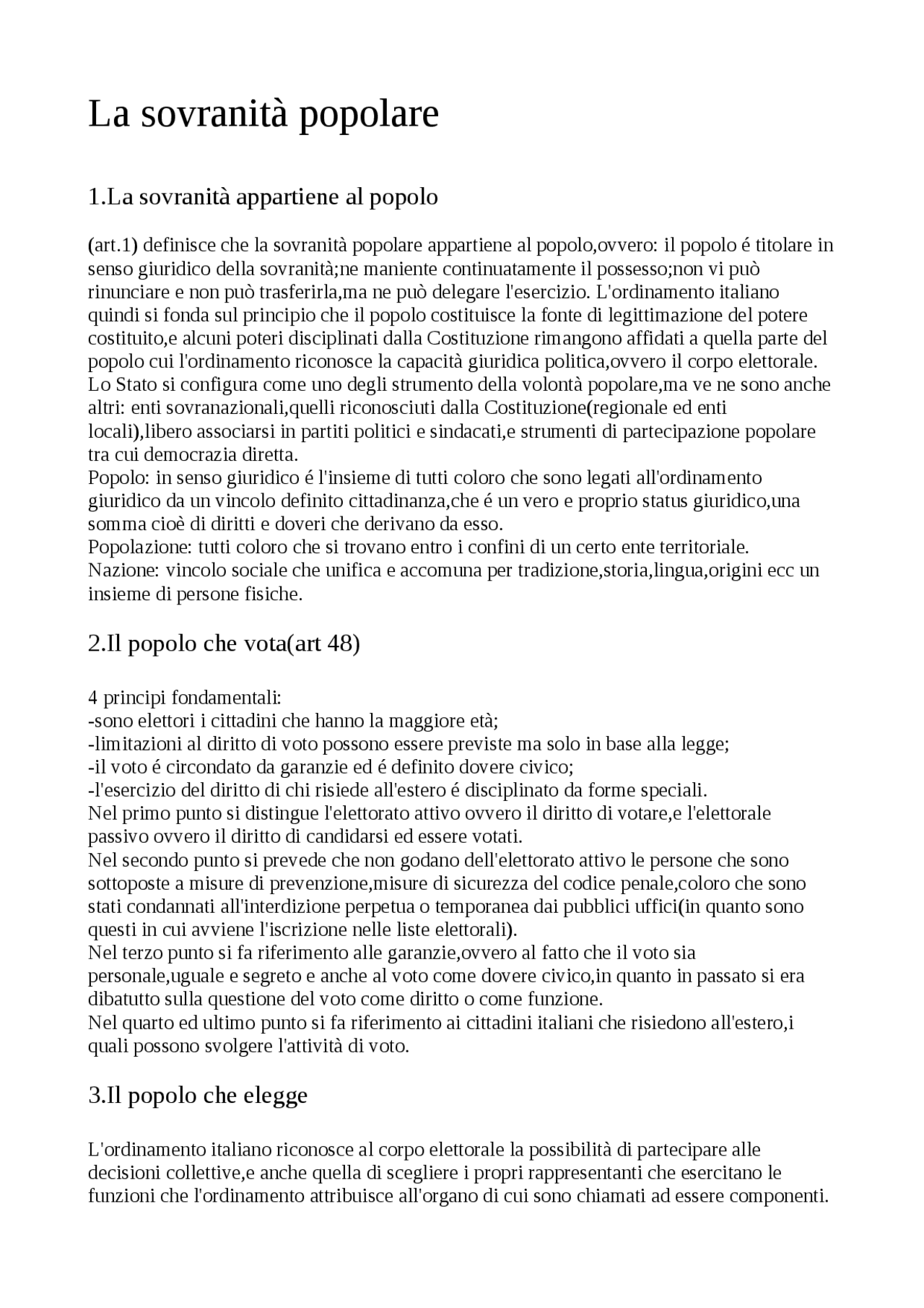 La Sovranità Popolare Docsity