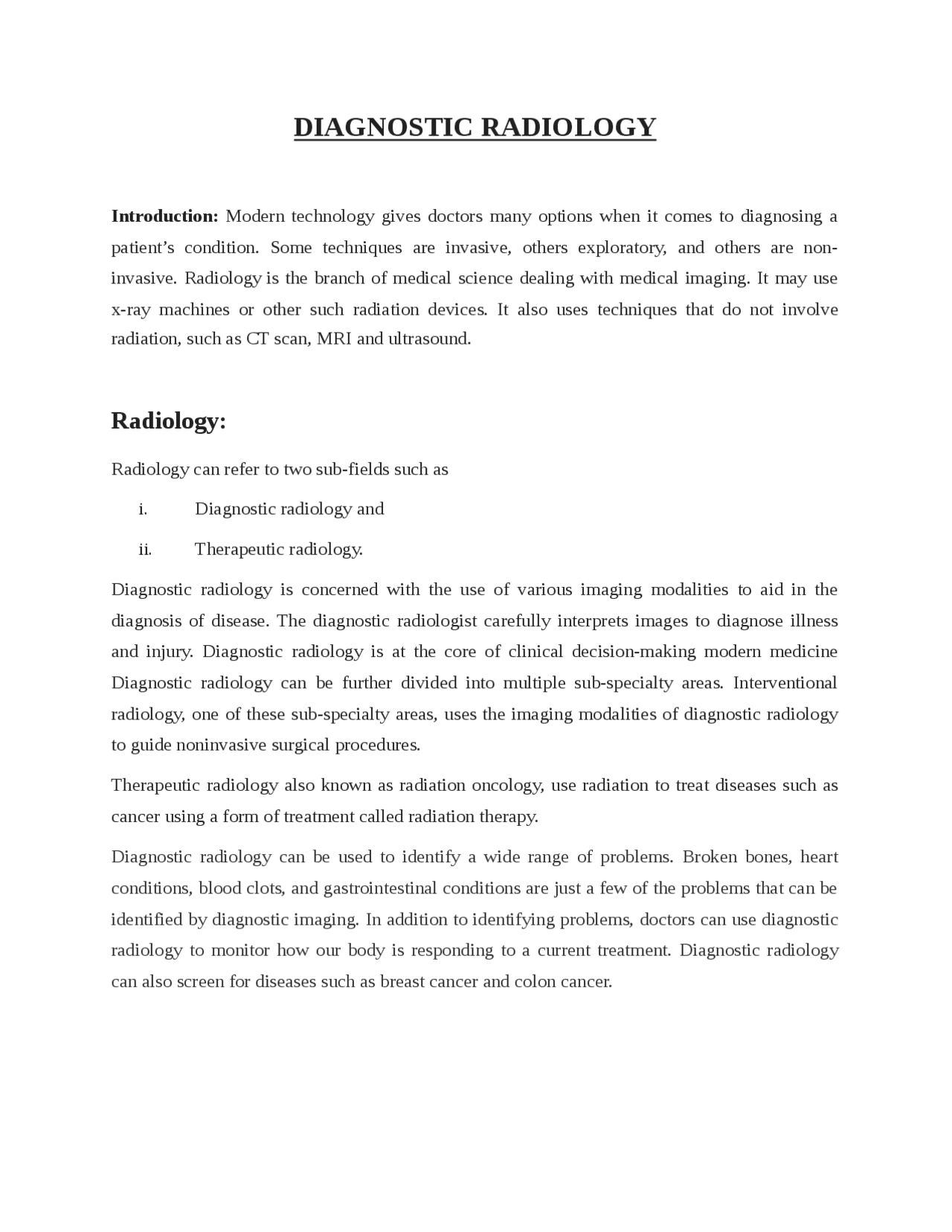 Diagnostic radiology - Docsity