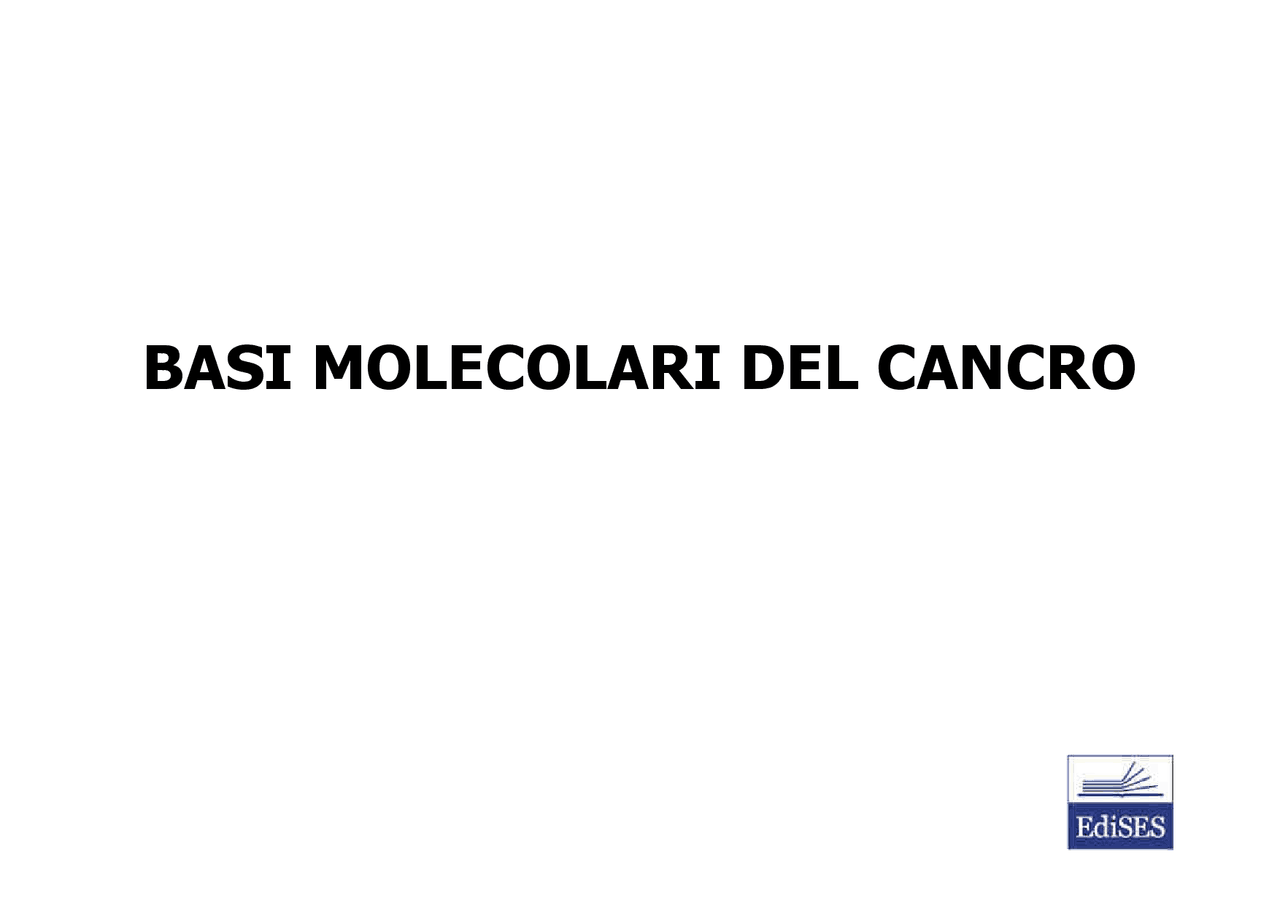 Basi Molecolari Del Cancro Riassunto Esame Docsity