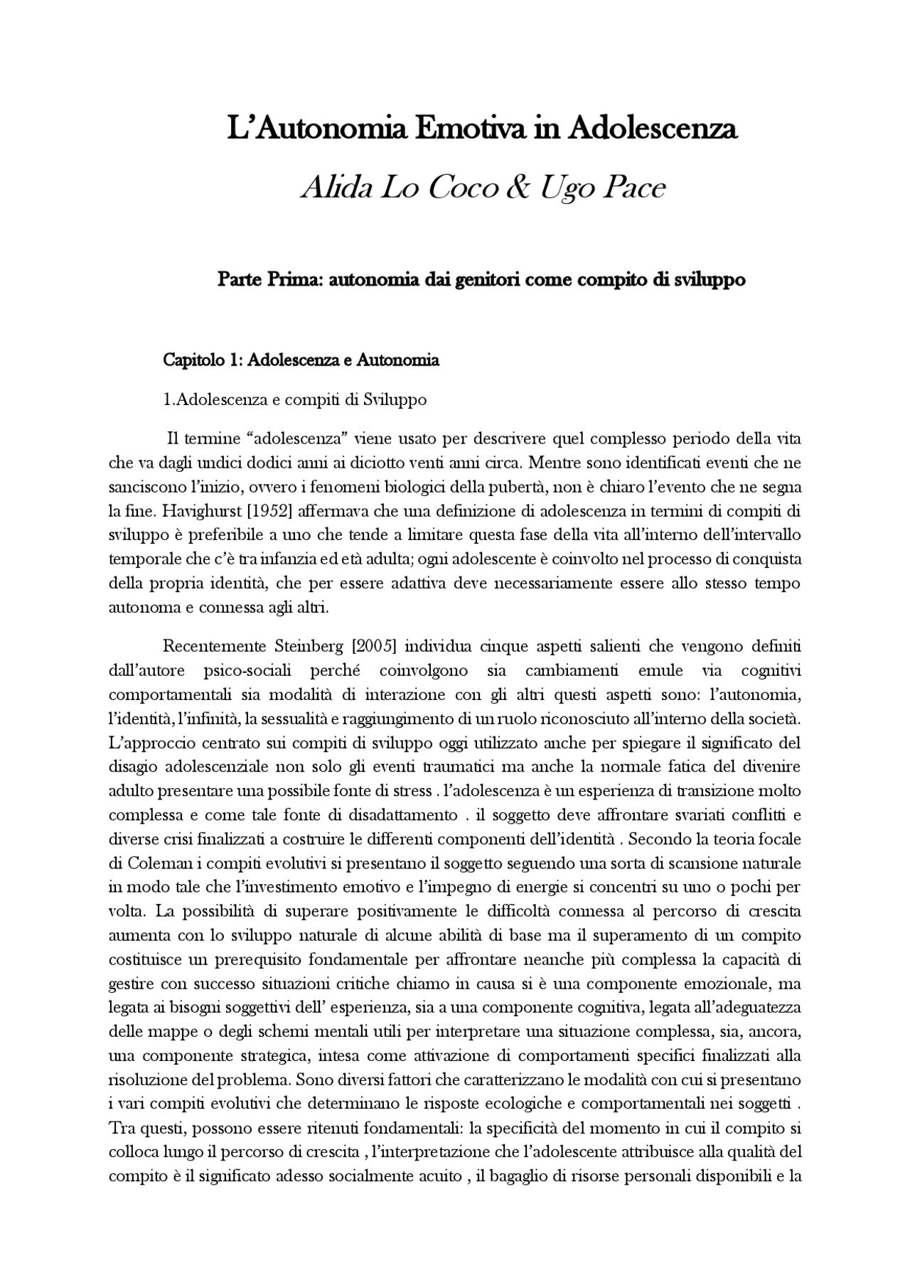 L'autonomia emotiva in adolescenza (LO COCO & PACE) - Docsity