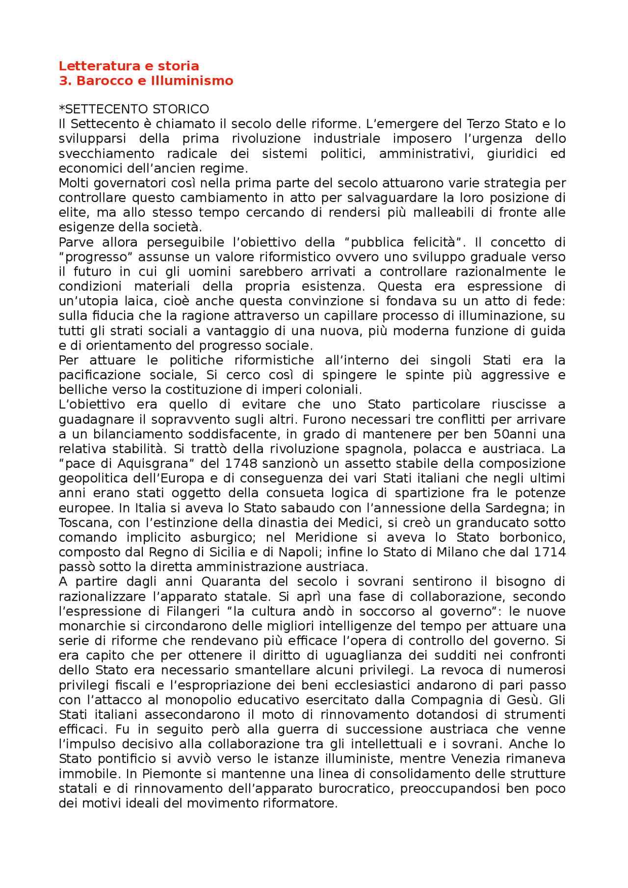 Antologie "Letteratura e storia": 3. Barocco e Illuminismo e 4. L'età del Romanticismo - Docsity