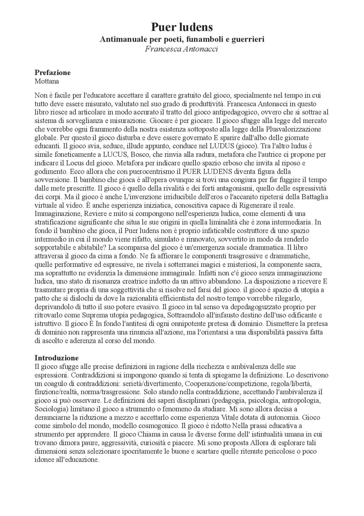 Riassunto Pedagogia Del Gioco Docsity