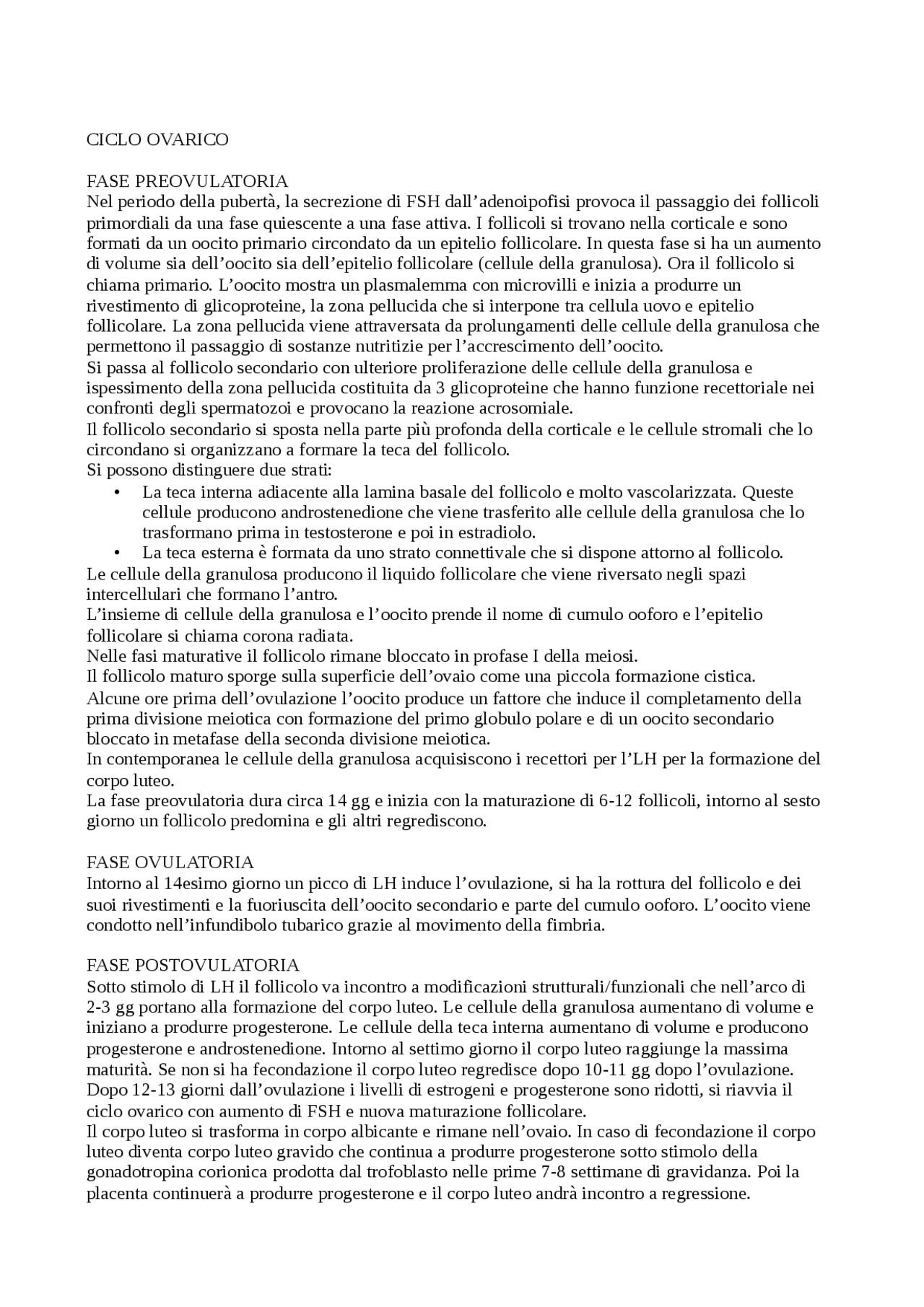 Anatomia Ciclo Ovarico Sintesi Del Corso Di Anatomia Iii Docsity