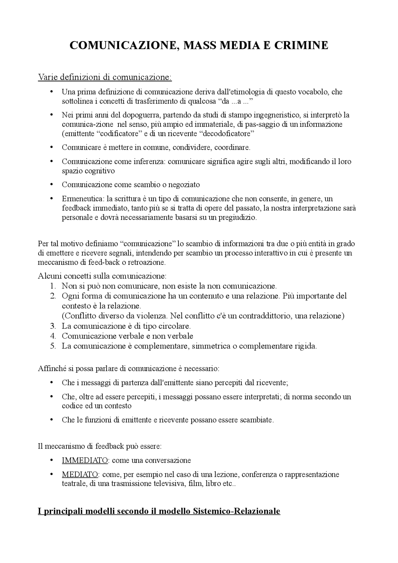 Comunicazione Mass Media E Crimine Docsity