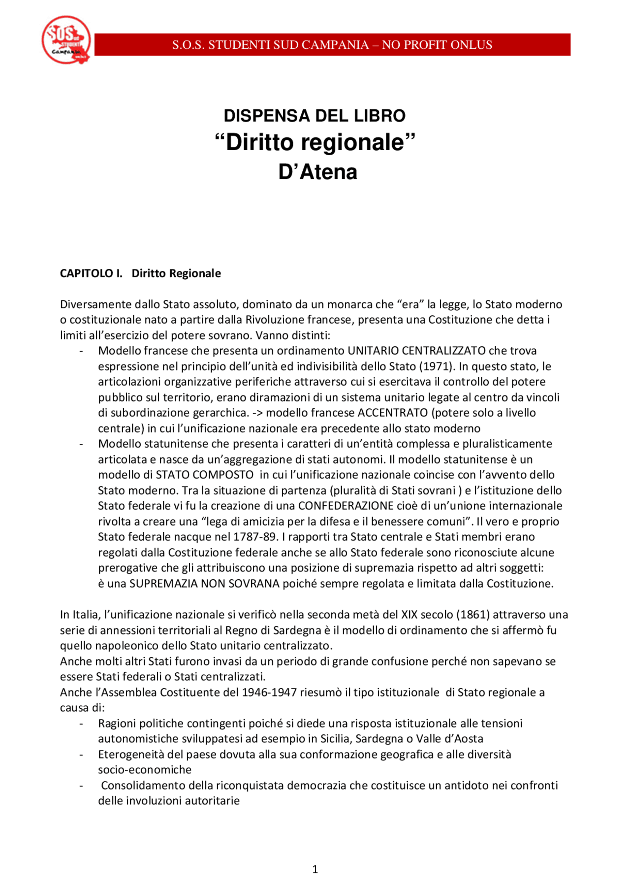 Riassunto Dei Maggiori Principi Regionali Docsity