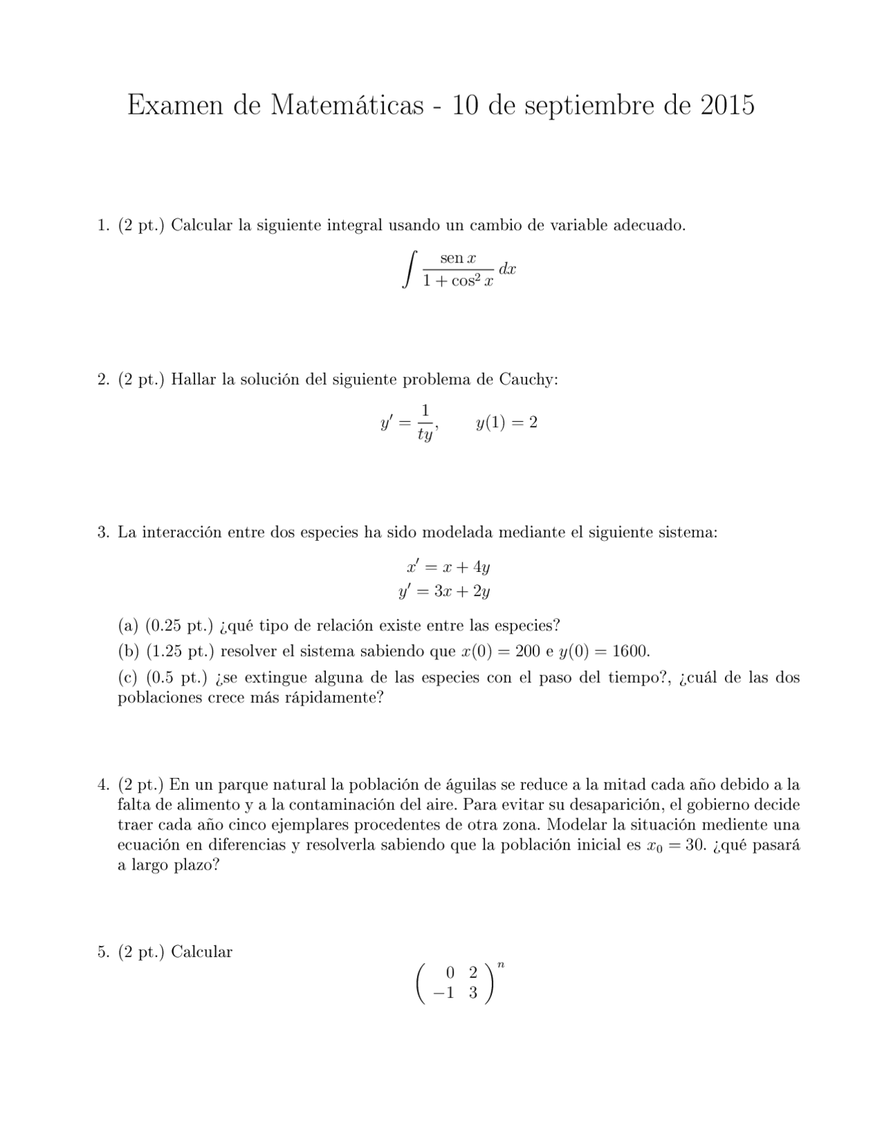 Examen Matemáticas 2015 Docsity