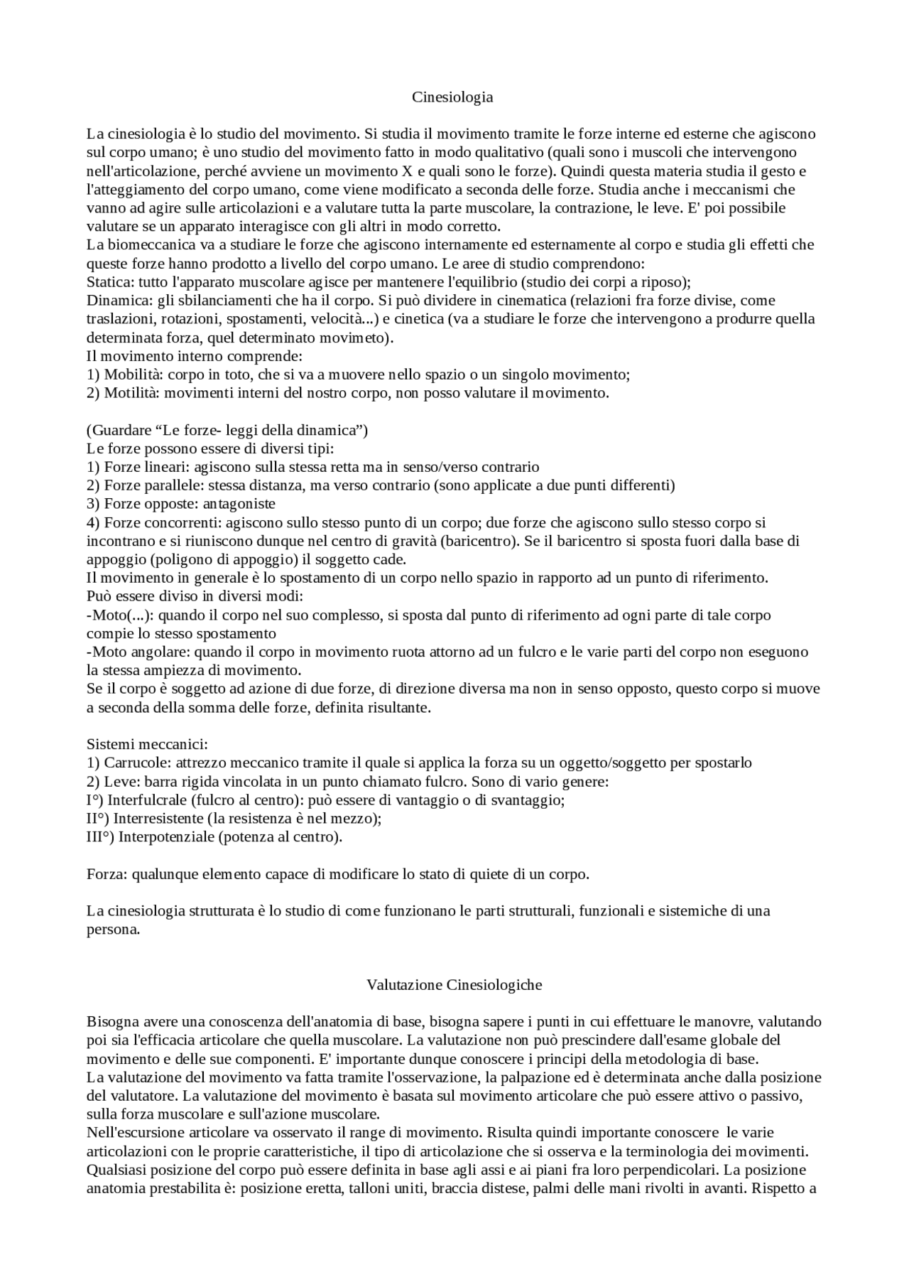 Appunti Chinesiologia Scienze Motorie Rimini Unibo Docsity