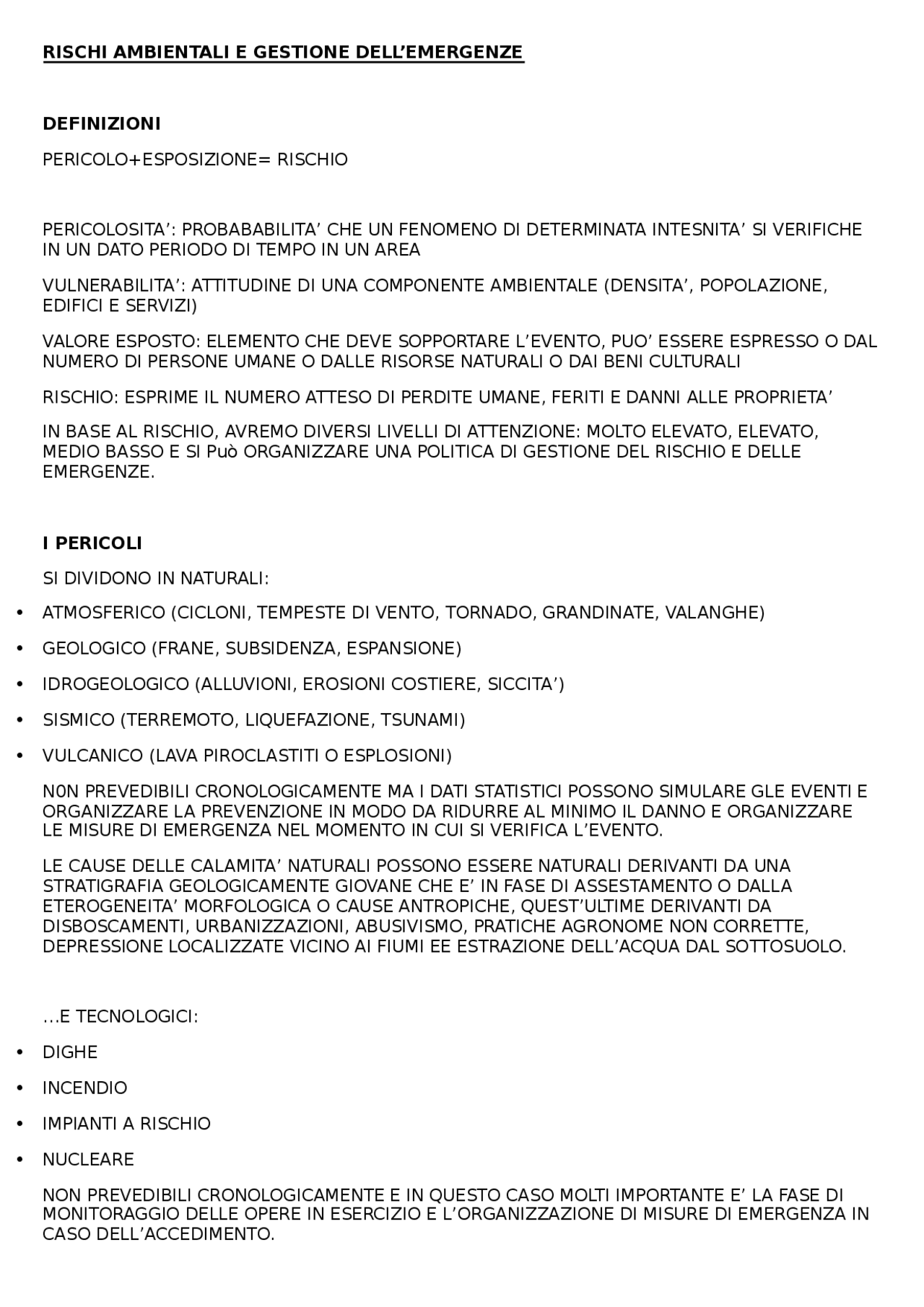 Rischi Ambientali E Gestione Emergenze Docsity