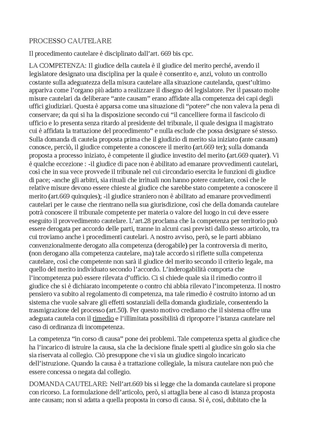 Il Processo Cautelare Docsity
