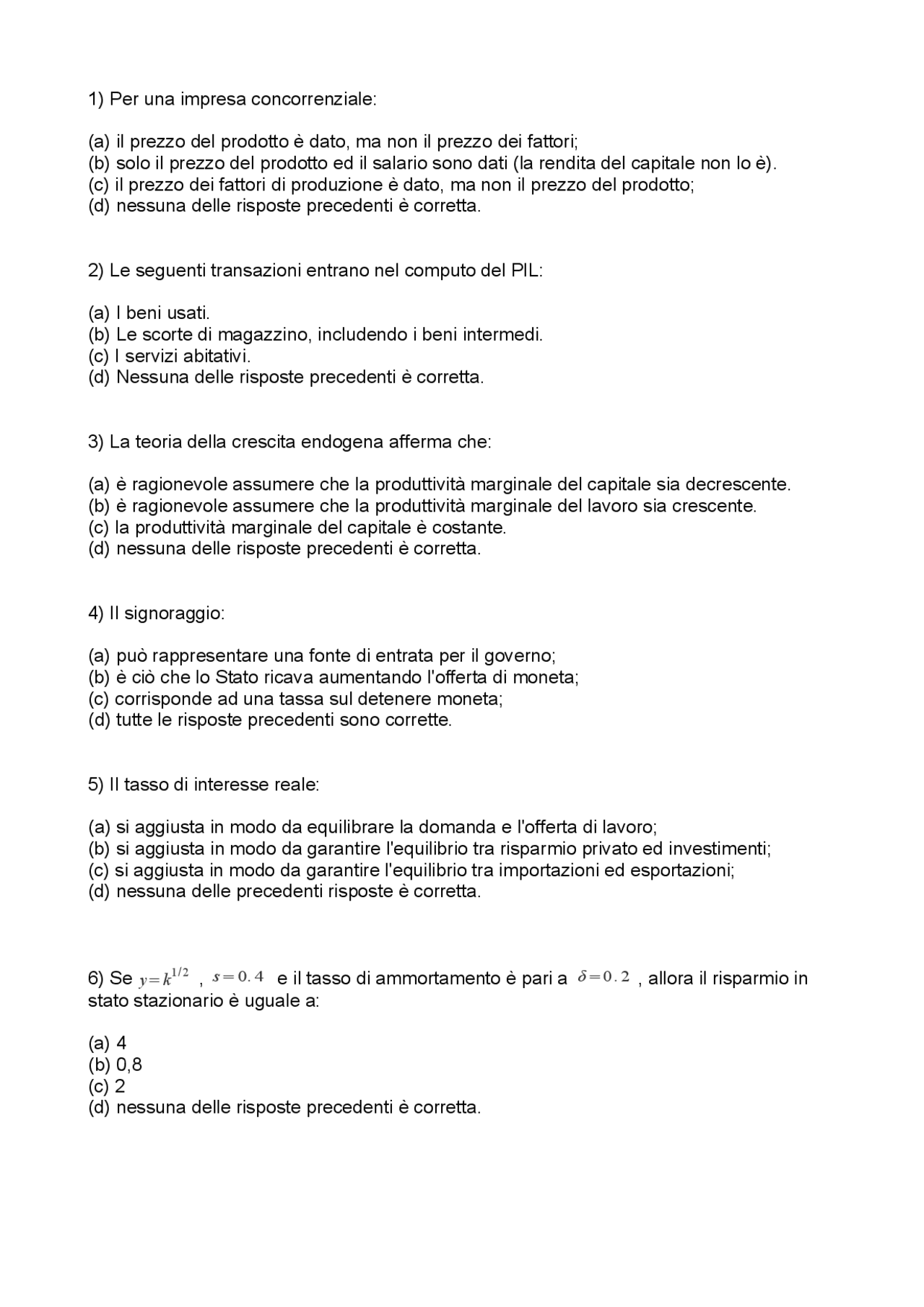 Esercizi Di Macroeconomia Esercizi Di Macroeconomia Docsity