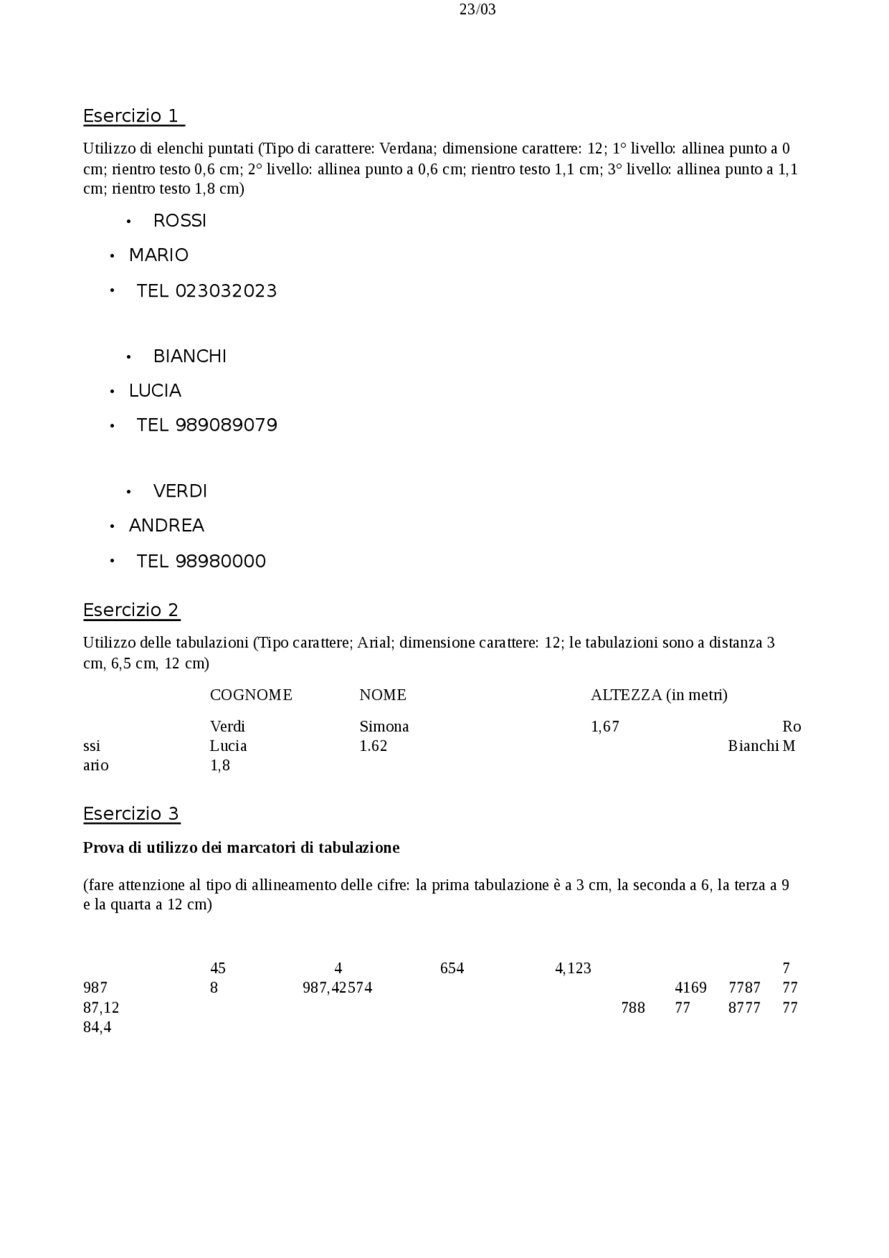 Esercitazioni Di Word Esercizi Di Informatica Docsity