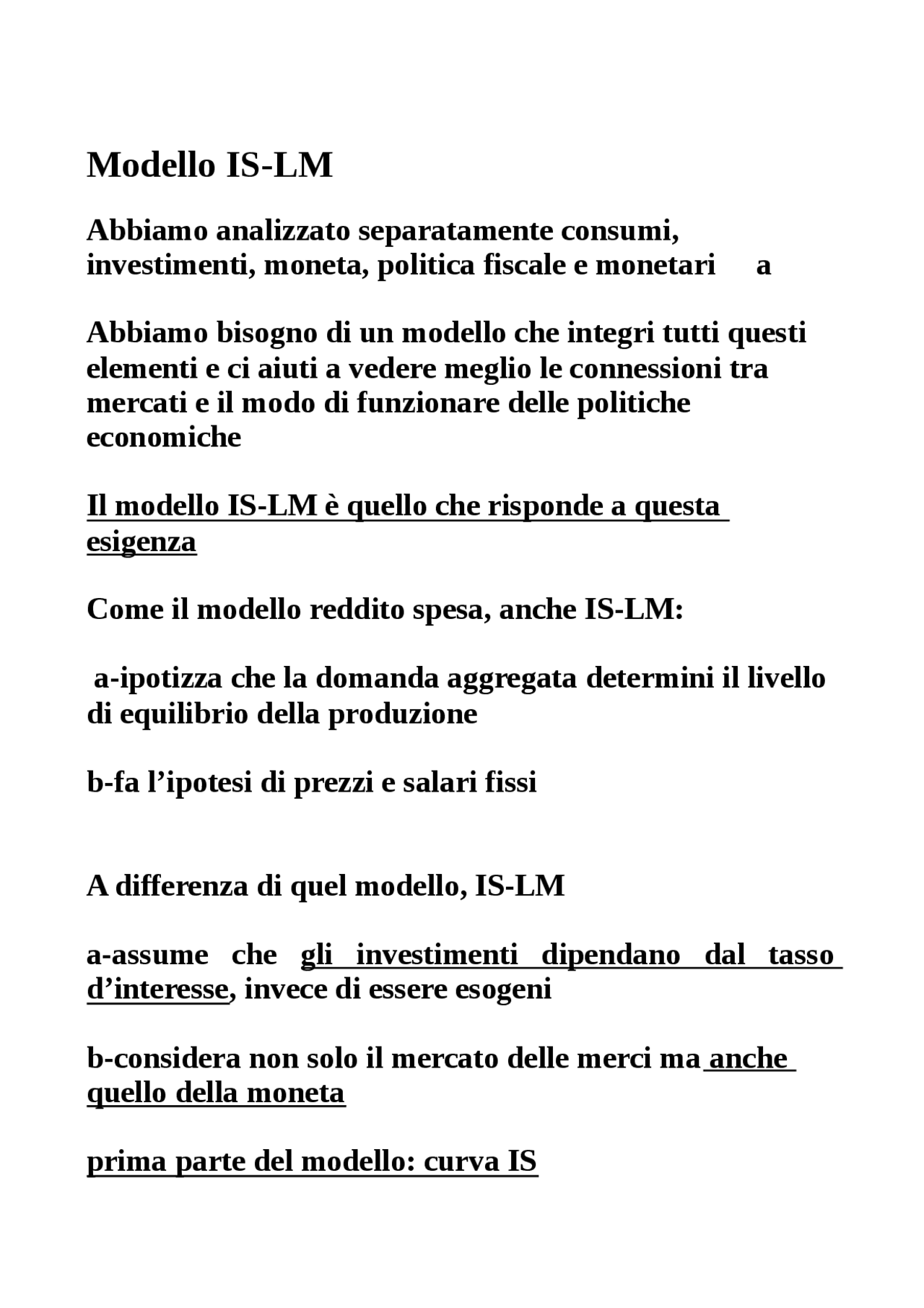 Il Modello Delle Curve Is Lm Docsity