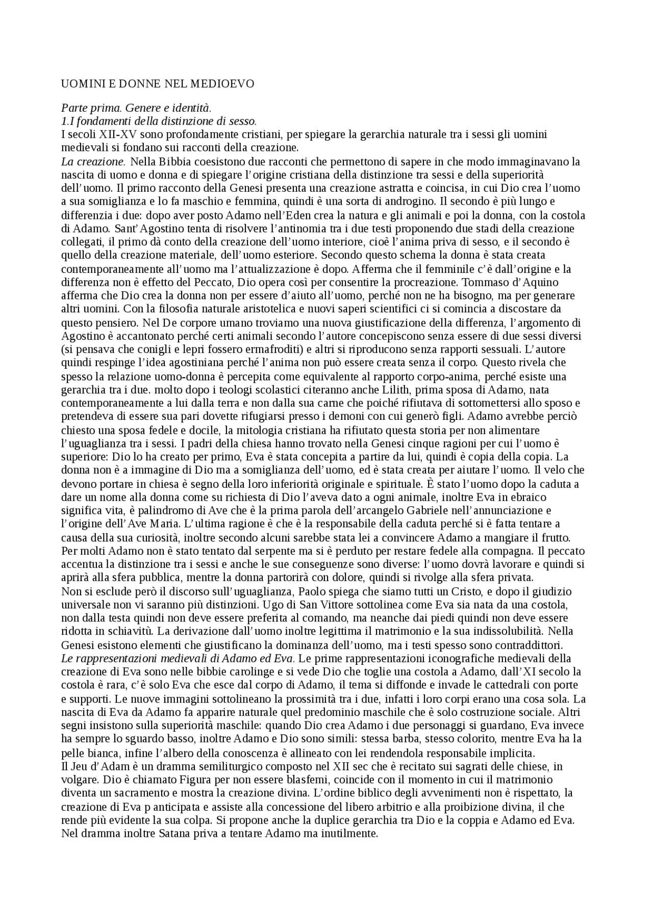 Uomini E Donne Nel Medioevo Di Didier Lett Docsity