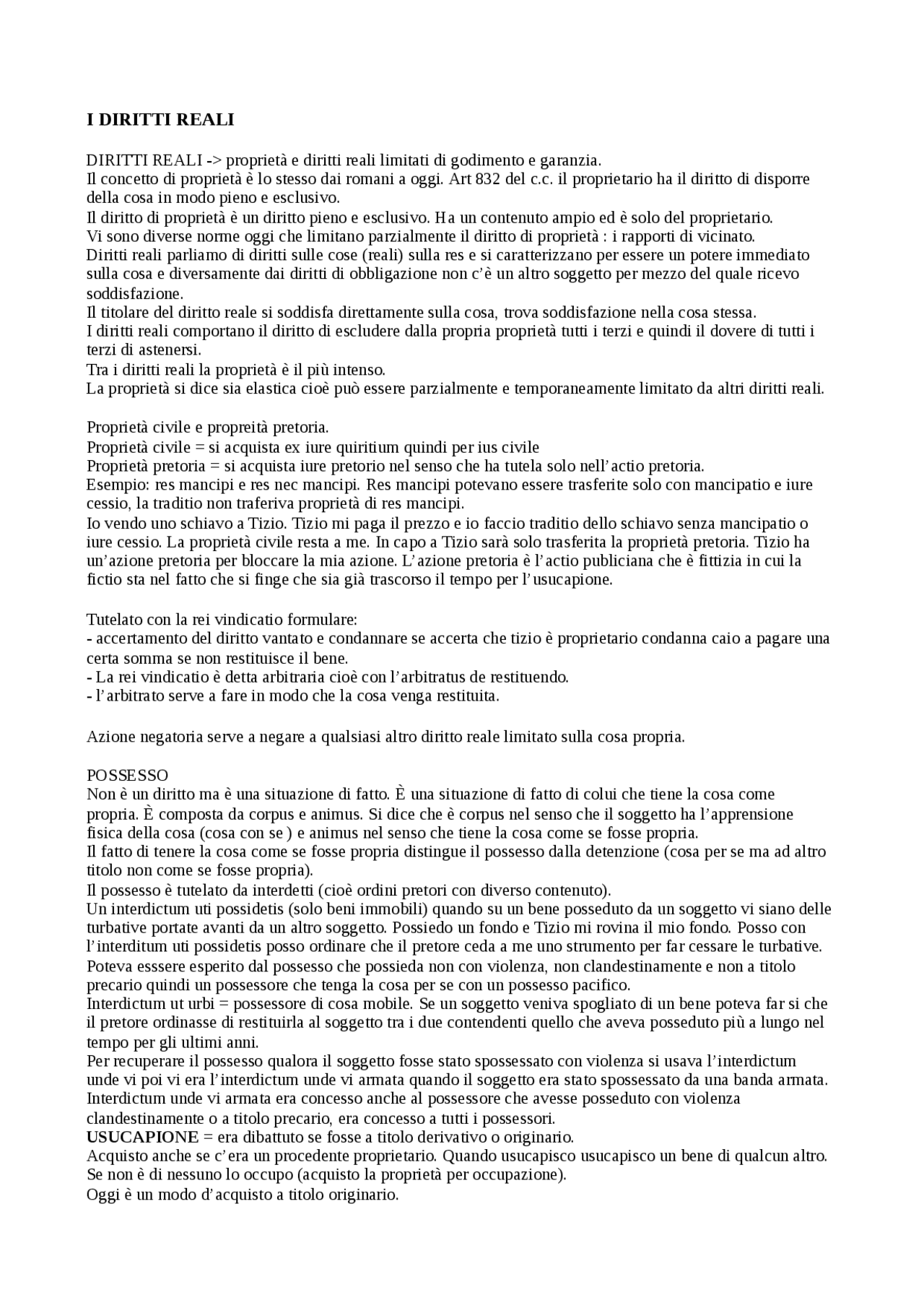 I Diritti Reali Diritto Romano Docsity