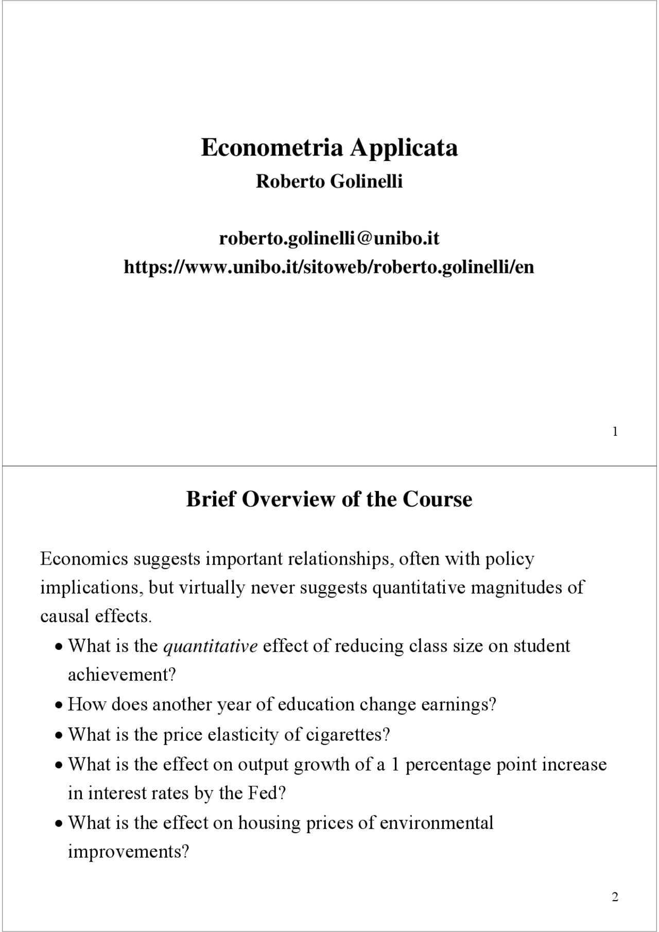 Econometria Aplicatta Docsity