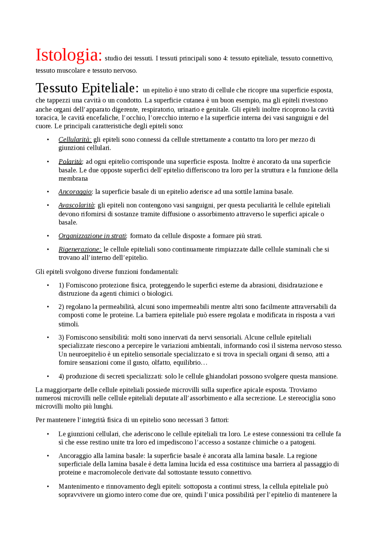 Appunti Di Istologia Appunti Di Istologia Docsity