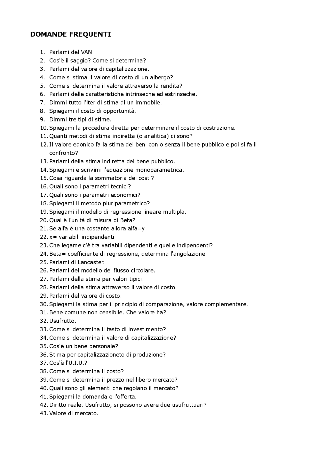 DOMANDE FREQUENTI ESTIMO - Docsity
