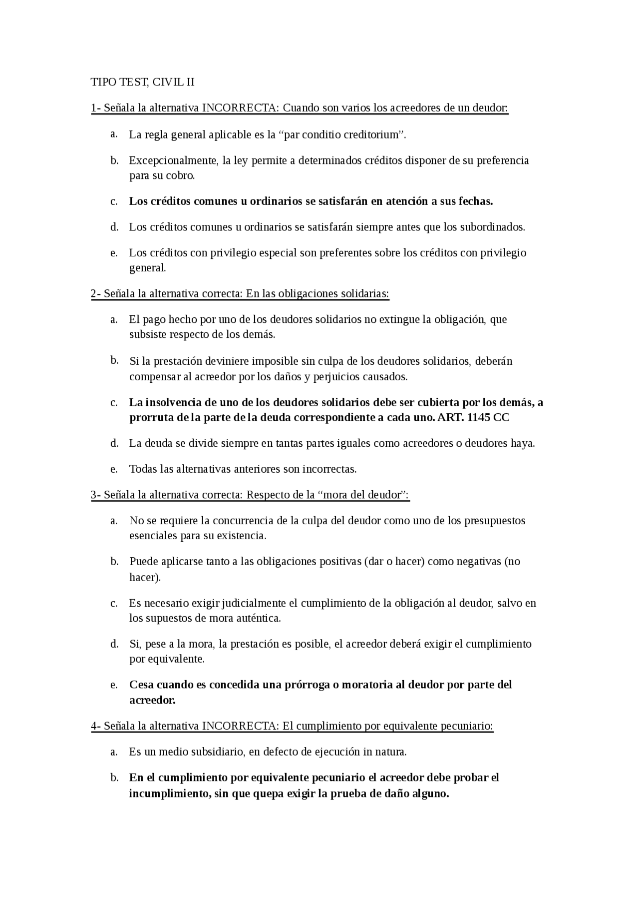 Examen Test De Derecho Civil Ii Docsity