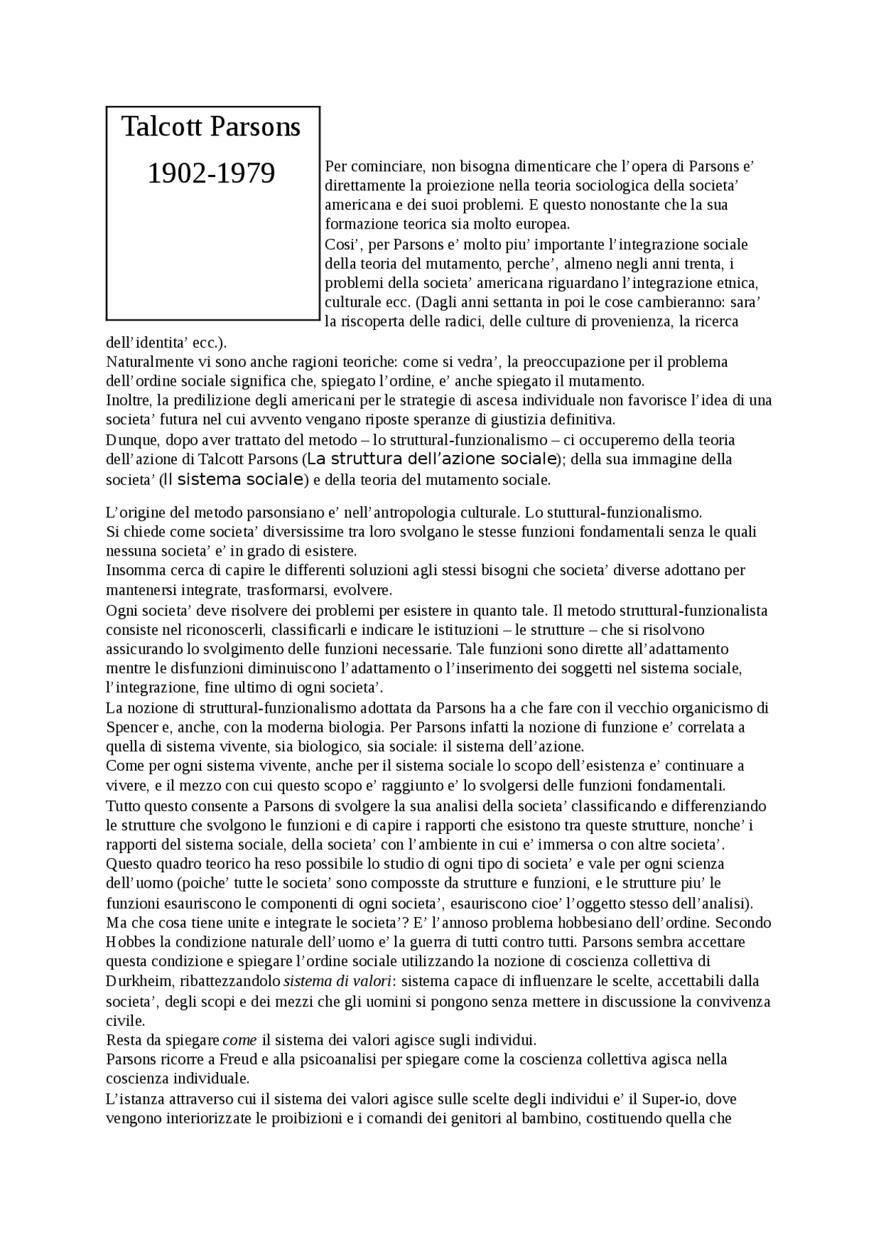 Teorie Sociologiche Classiche Comte Durkheim Marx Pareto Parsons