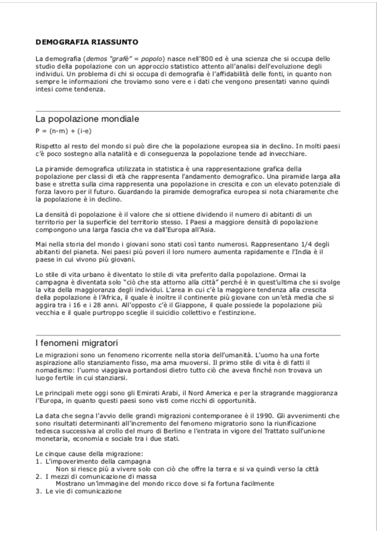 Elementi Di Demografia Docsity