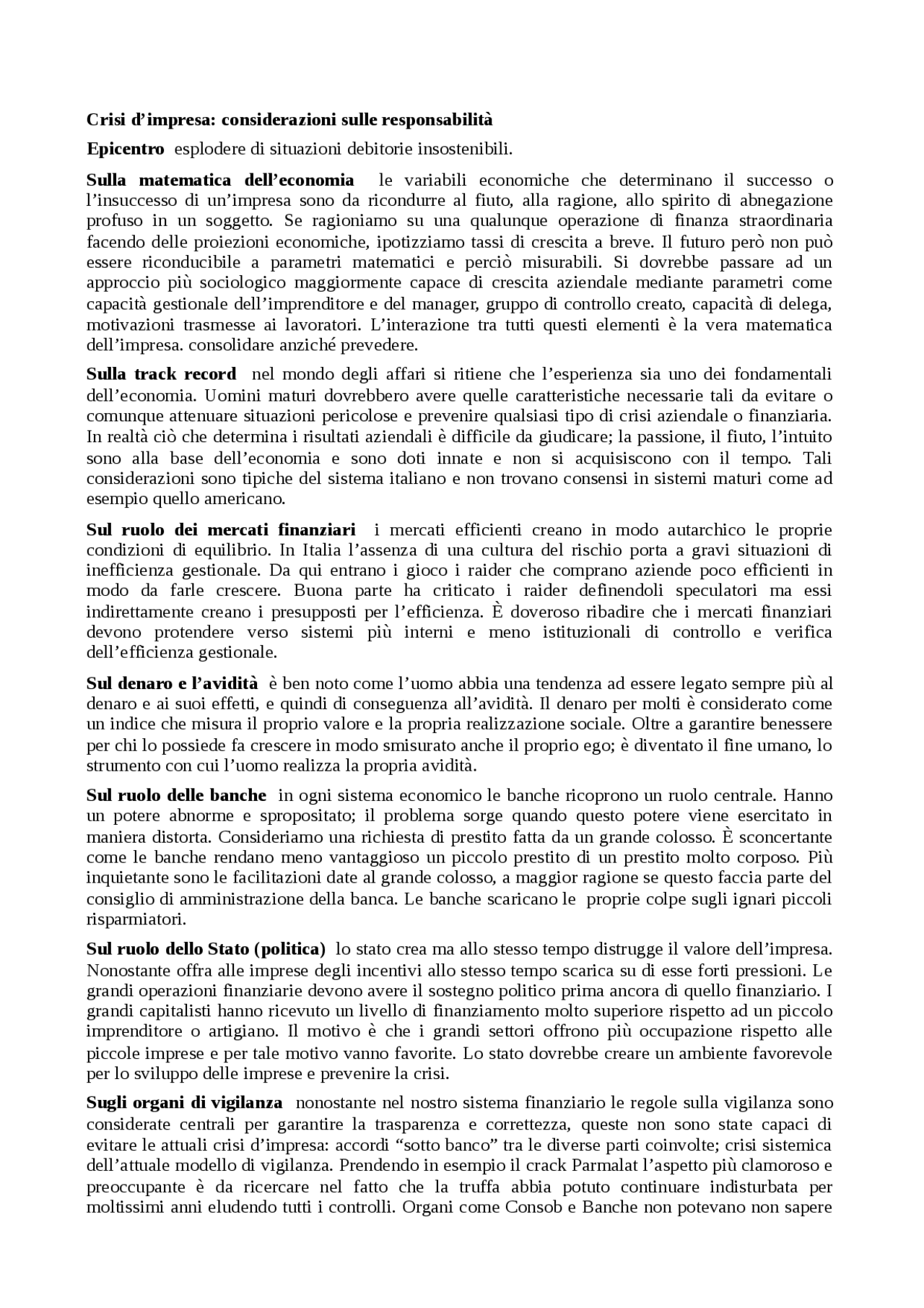 La Crisi Delle Imprese Docsity