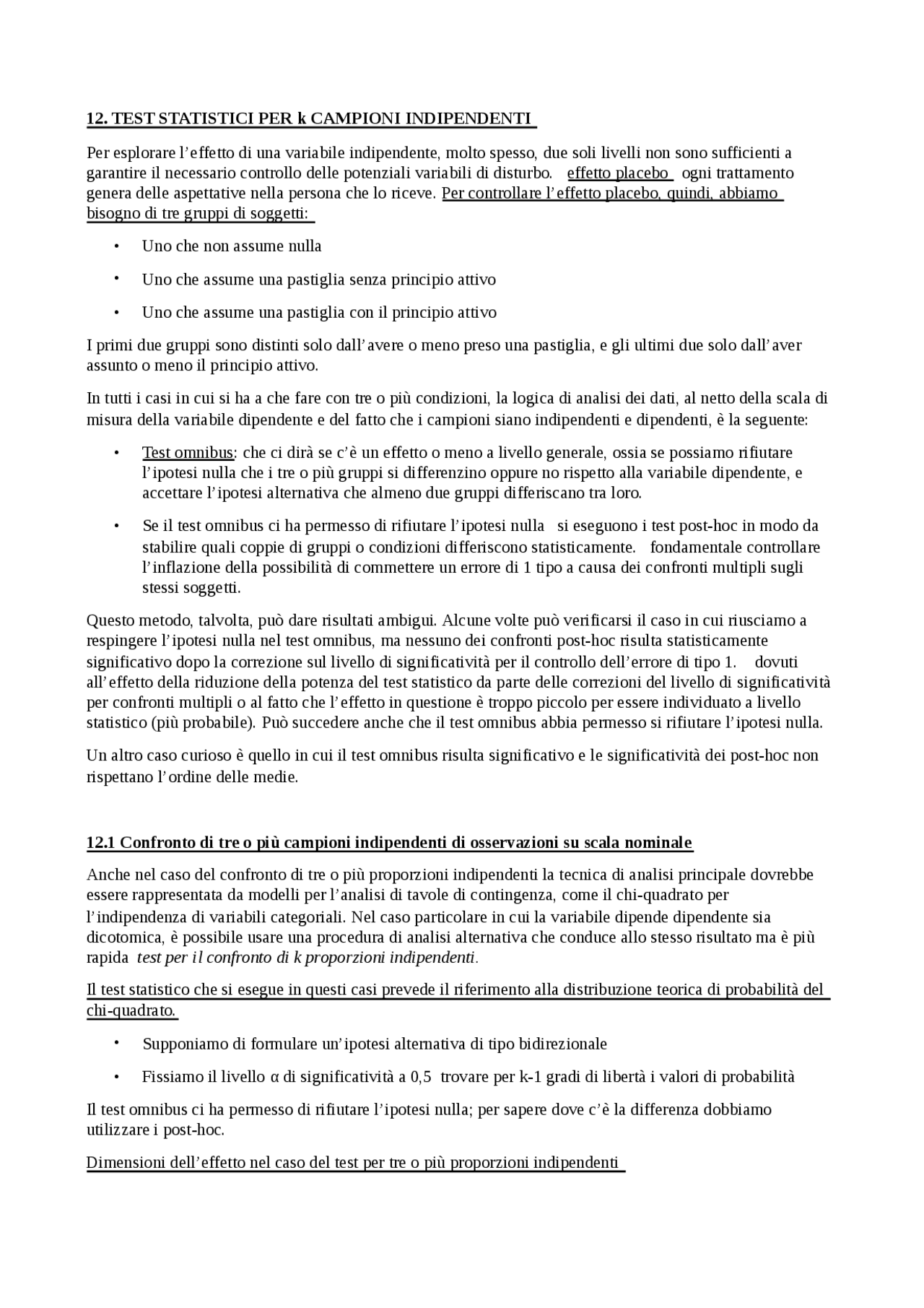Riassunto Statistica Sociale Capitolo 12 Docsity