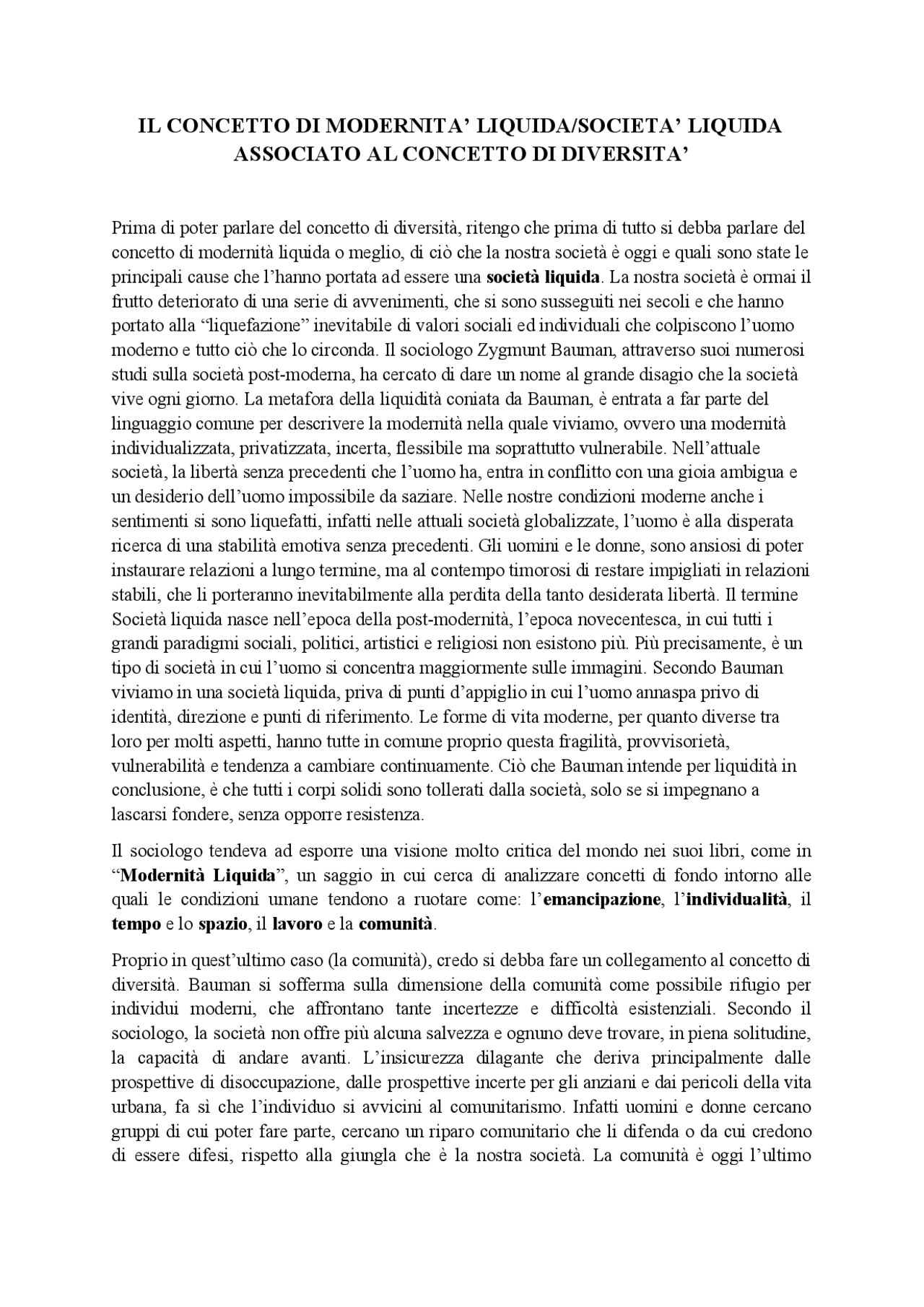 Il Concetto Di Modernità Associato Al Concetto Di Diversità Docsity