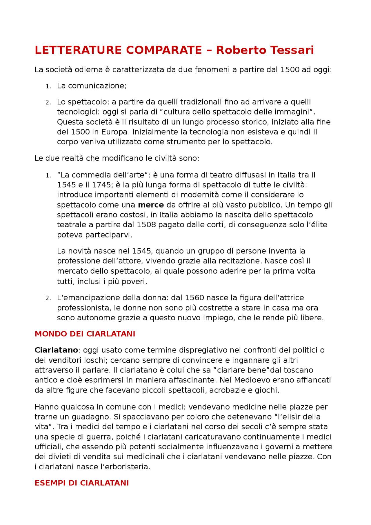 Appunti Corso Prof Tessari Letterature Comparate Docsity