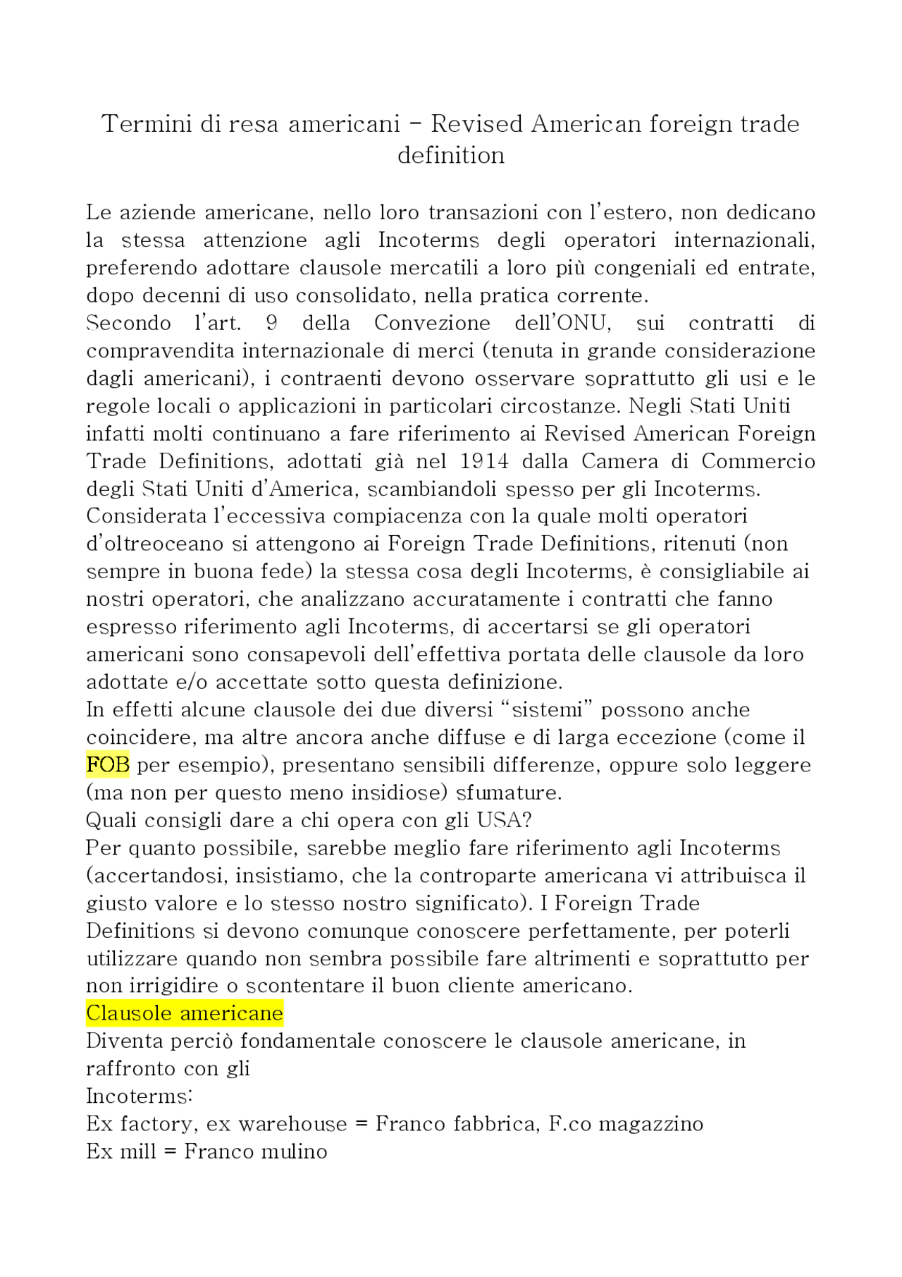 Termini di resa Americani | Appunti di Logistica | Docsity