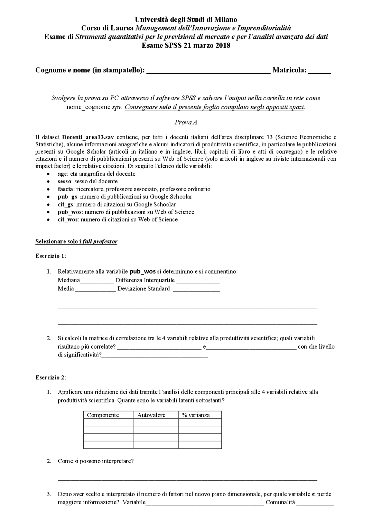 Esame Statistica Spss Docsity