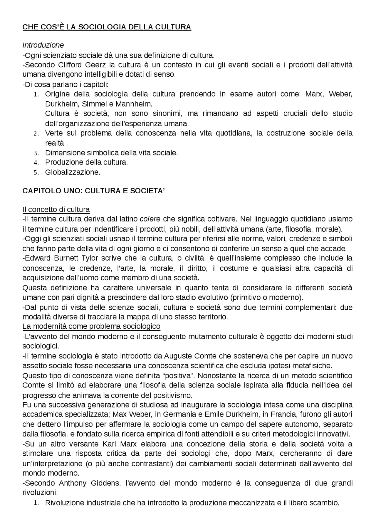 Che Cosè La Sociologia Delle Culture Docsity