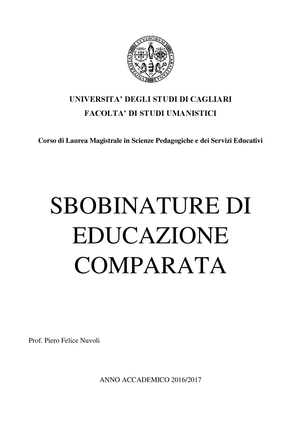 Riassunti Educazione Comparata Prof Nuvoli Cagliari Docsity